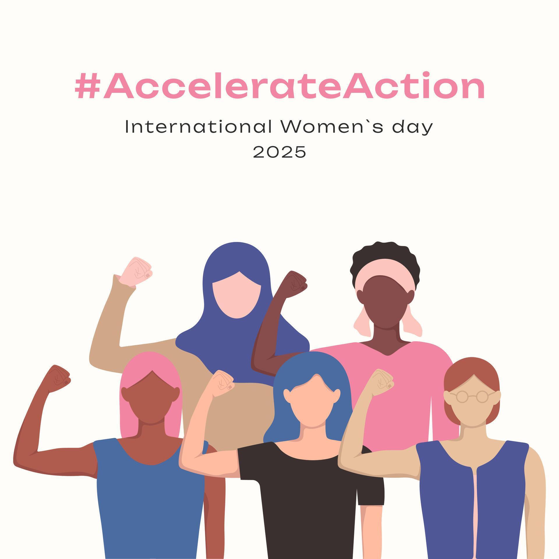 Accelerate Action square poster template in flat style. IWD 2025 Accelerateaction cover with ...