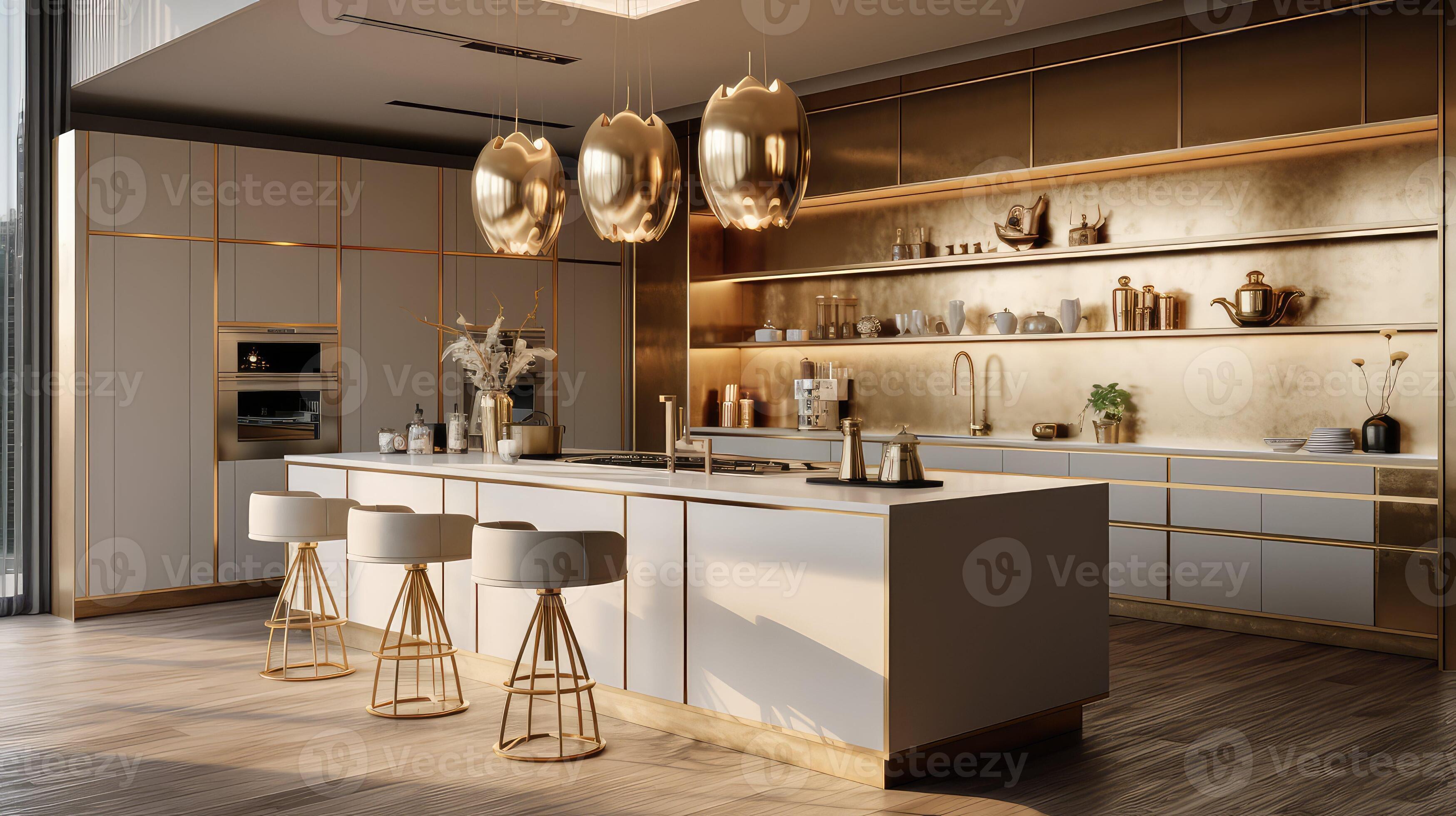 sleek gold kitchen 56063386 Stock Photo at Vecteezy