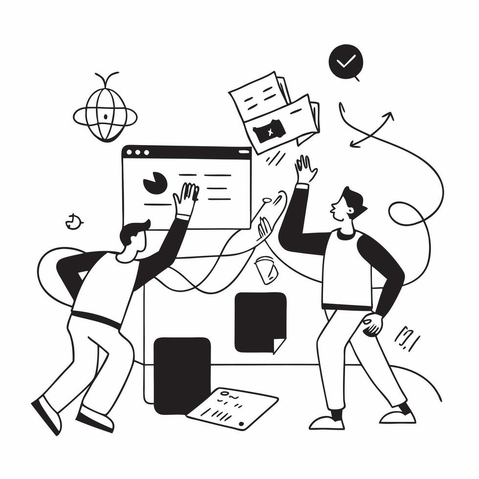 2D minimalize icon as Business team collaborating on a marketing ...