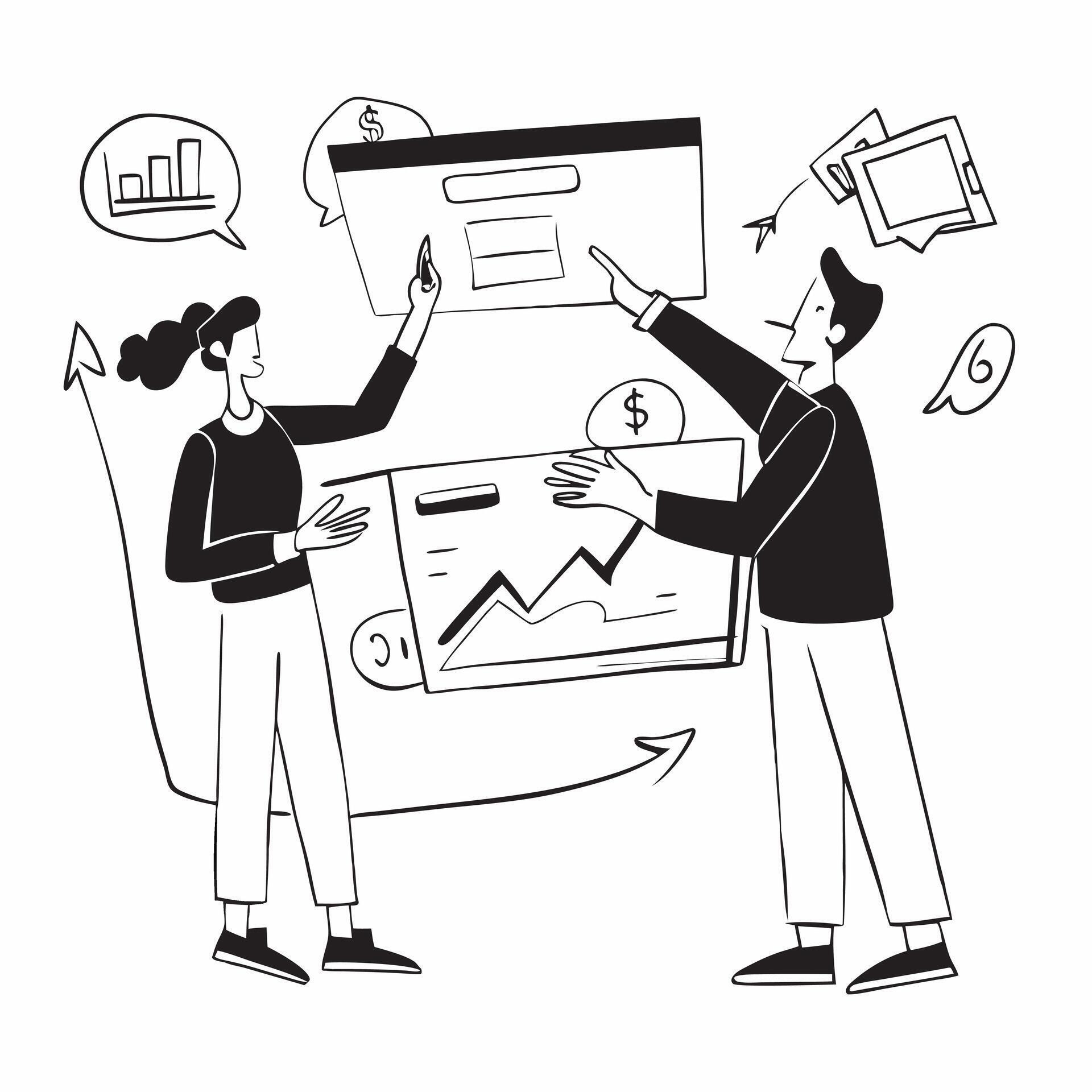 2D minimalize icon as Sales team collaborating in a virtual meeting ...