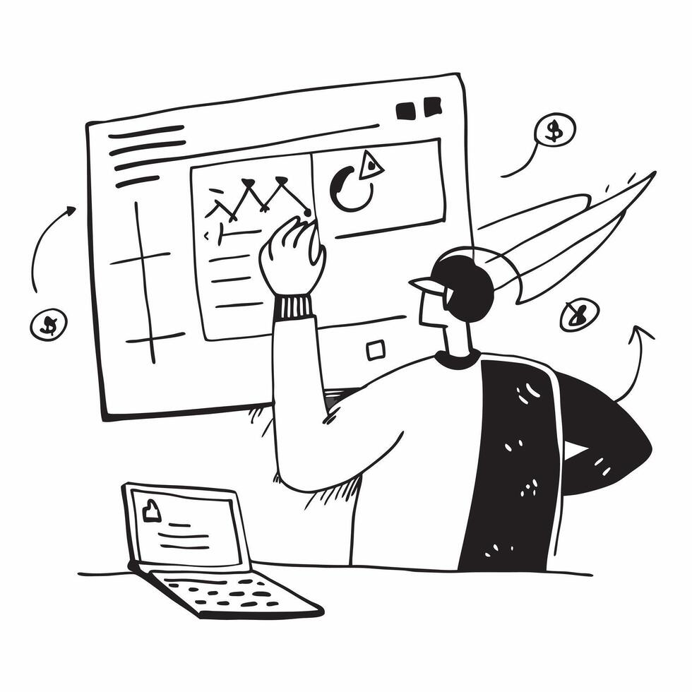 2d Minimalize Icon As Stock Market Analyst Using Big Data For Analysis