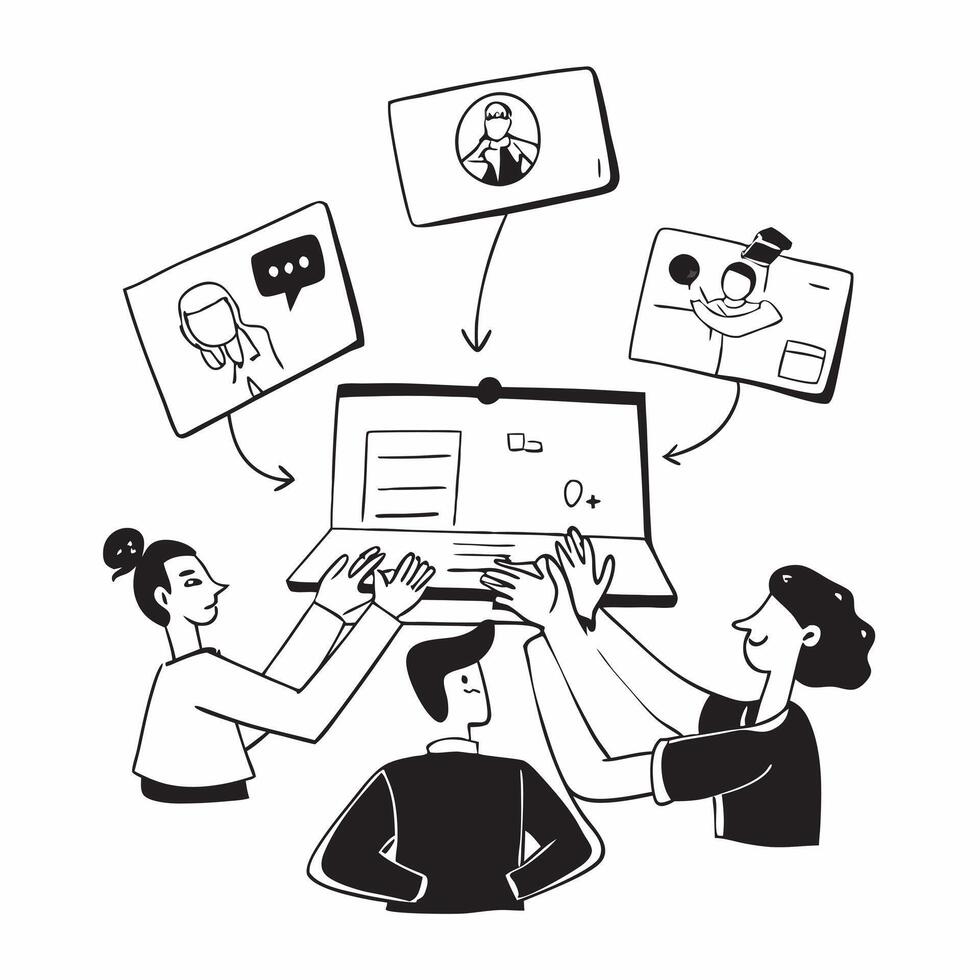 2D minimalize icon as Sales team collaborating in a virtual meeting ...