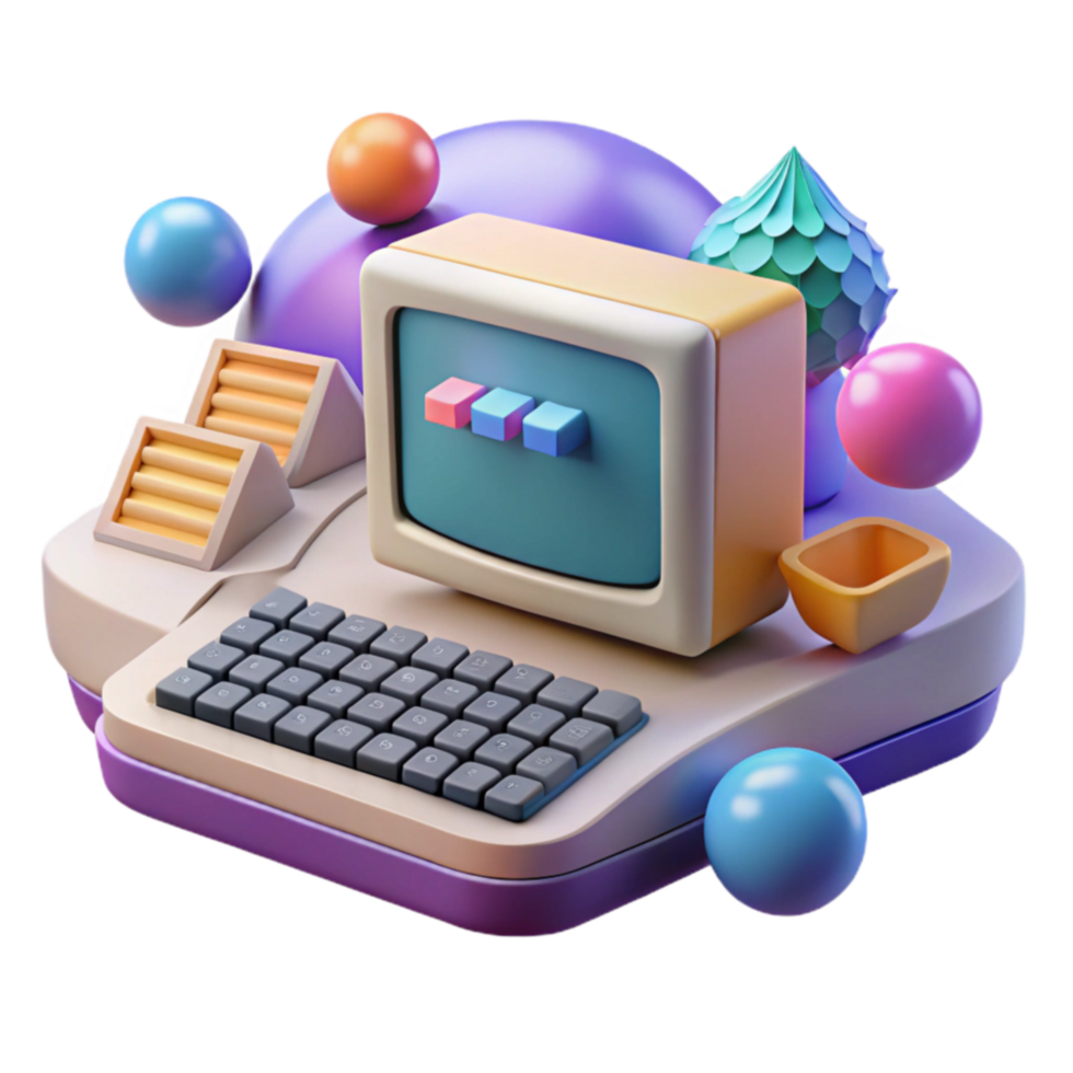 Retro Computer 3D Render Colorful, Playful Design 56085845 PNG