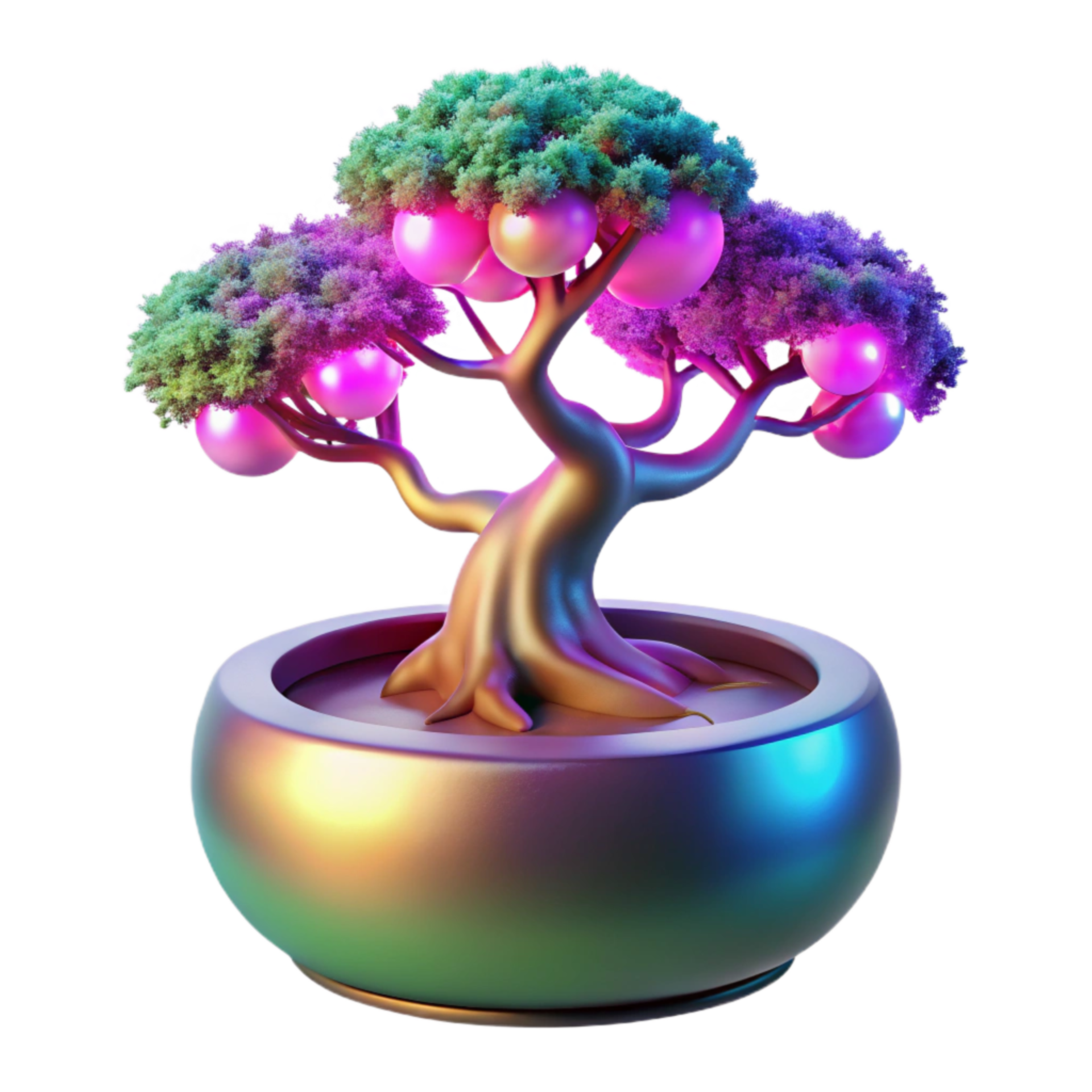 Neon Bonsai Tree Digital Art, 3D Render 56086725 PNG
