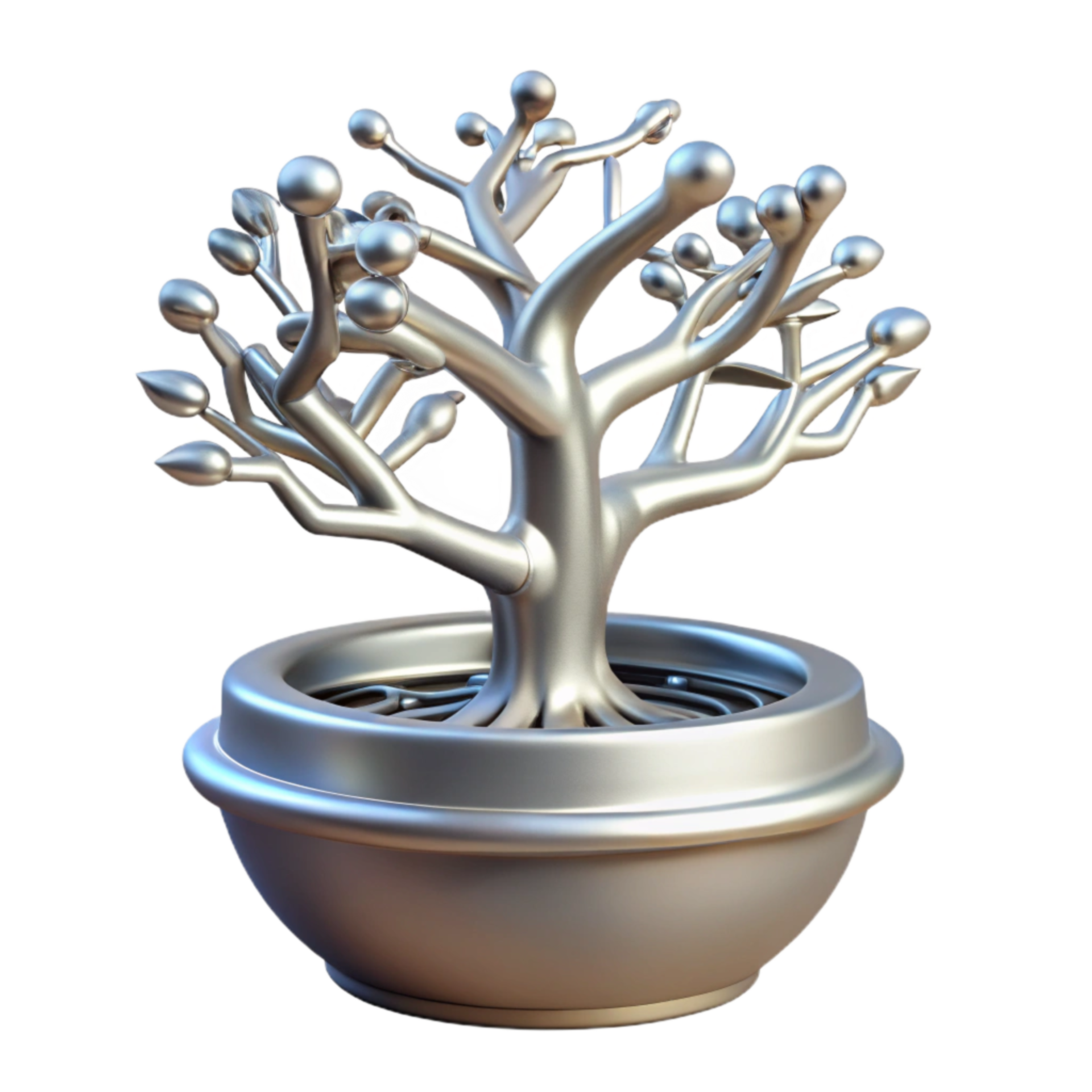 Silver Abstract Tree Sculpture in Pot 56086756 PNG