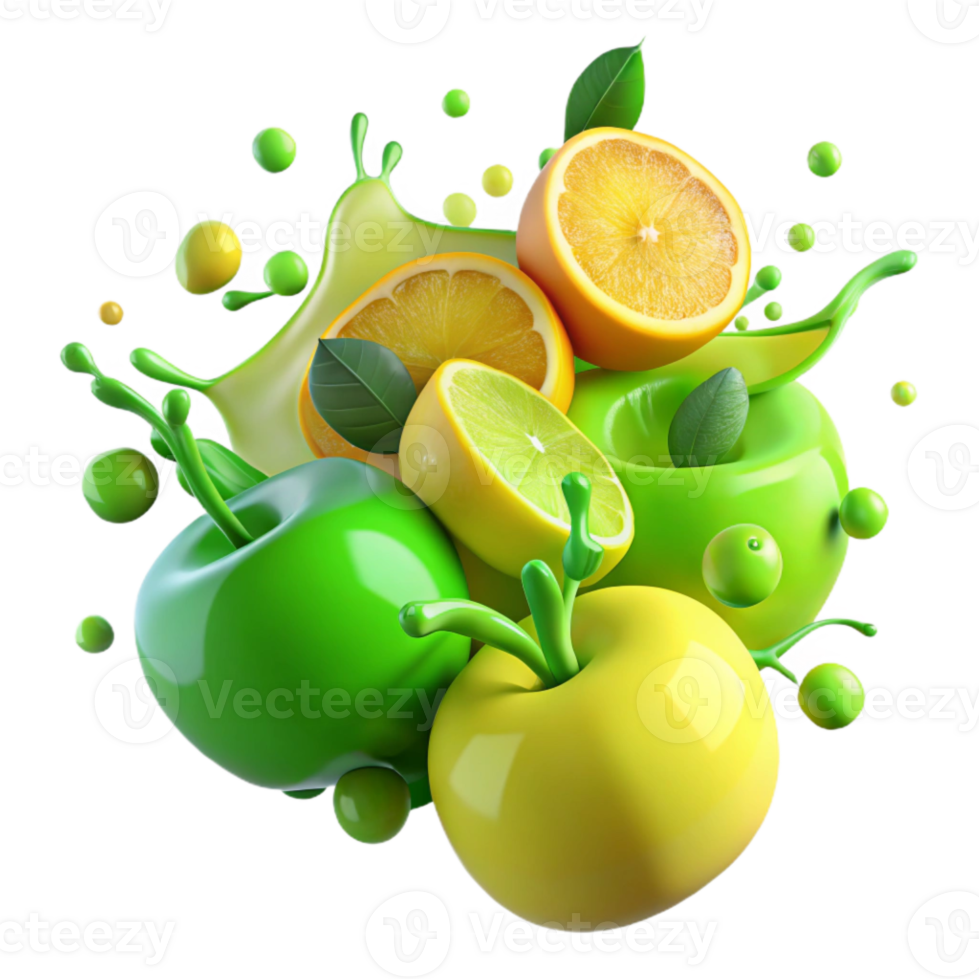 Juicy Fruit Splash Apples, Oranges, and Limes 56086972 PNG