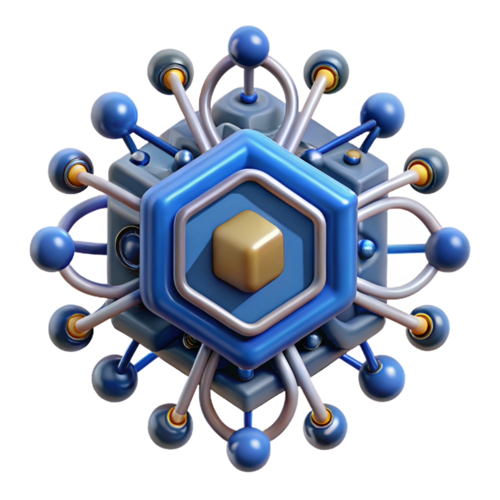 Abstract 3d Hexagonal Network Connected Nodes And Central Core 56087761 Png