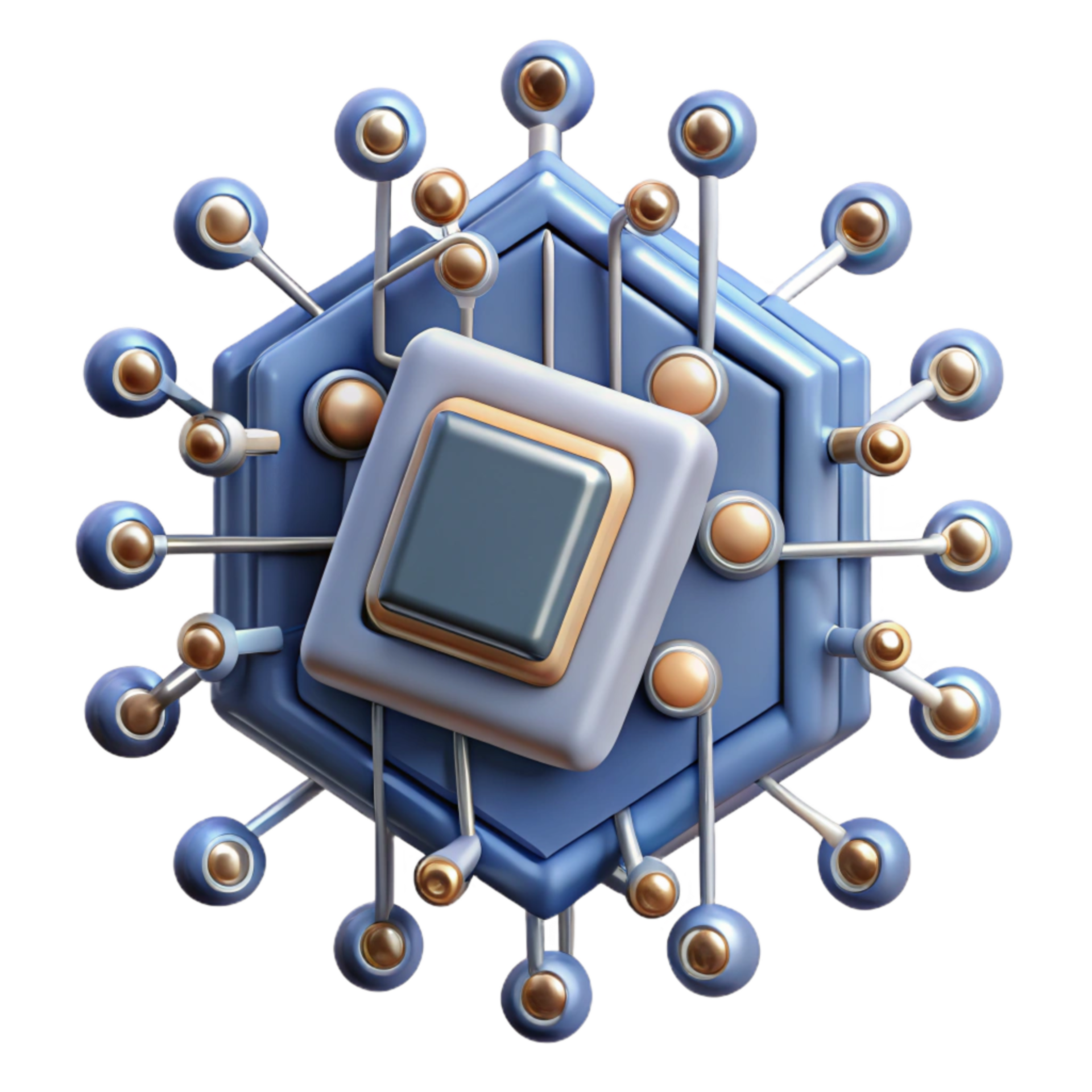 Hexagonal Network Interconnected Nodes and Core Processing 56087762 PNG