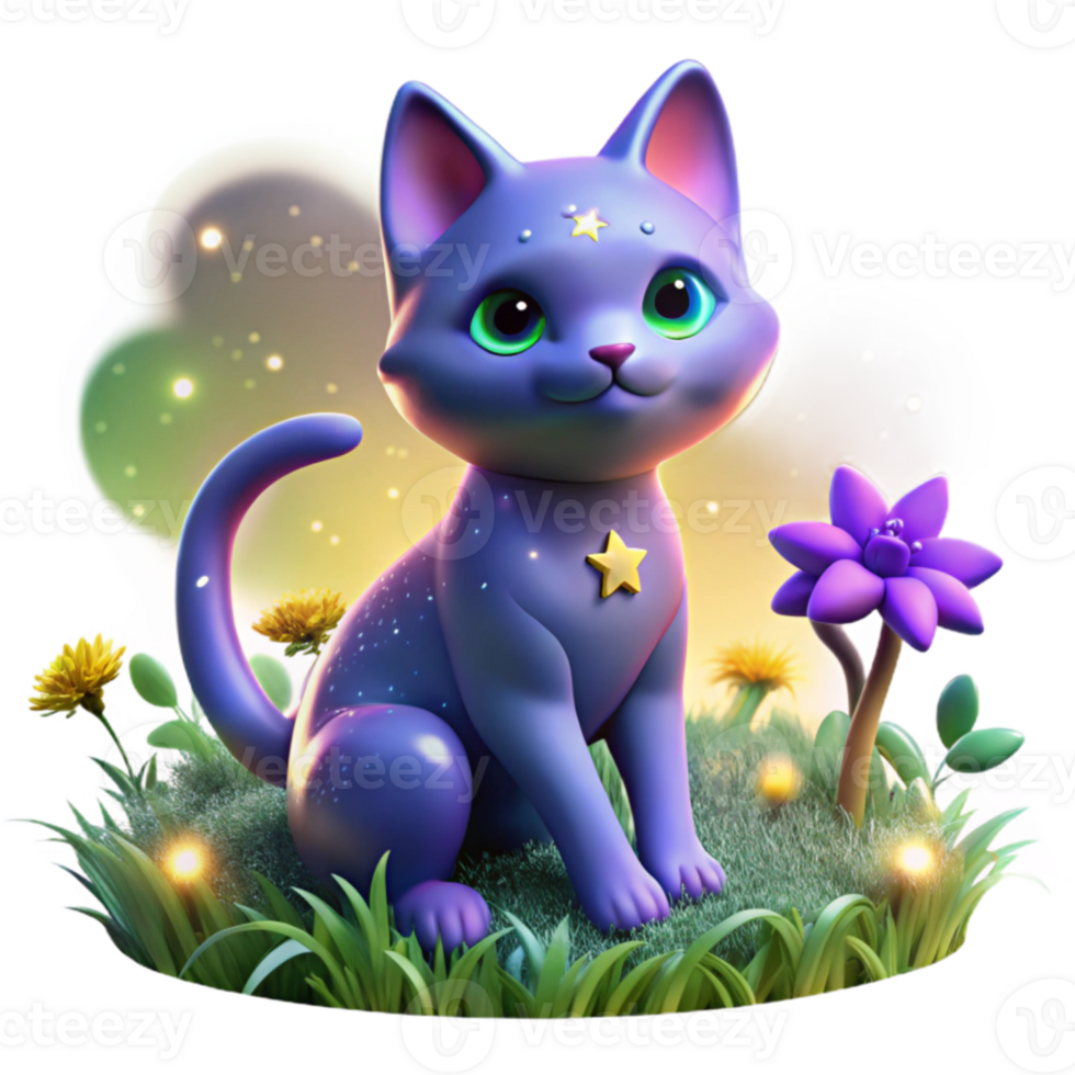 Starry Cat in Magical Meadow 56091344 PNG