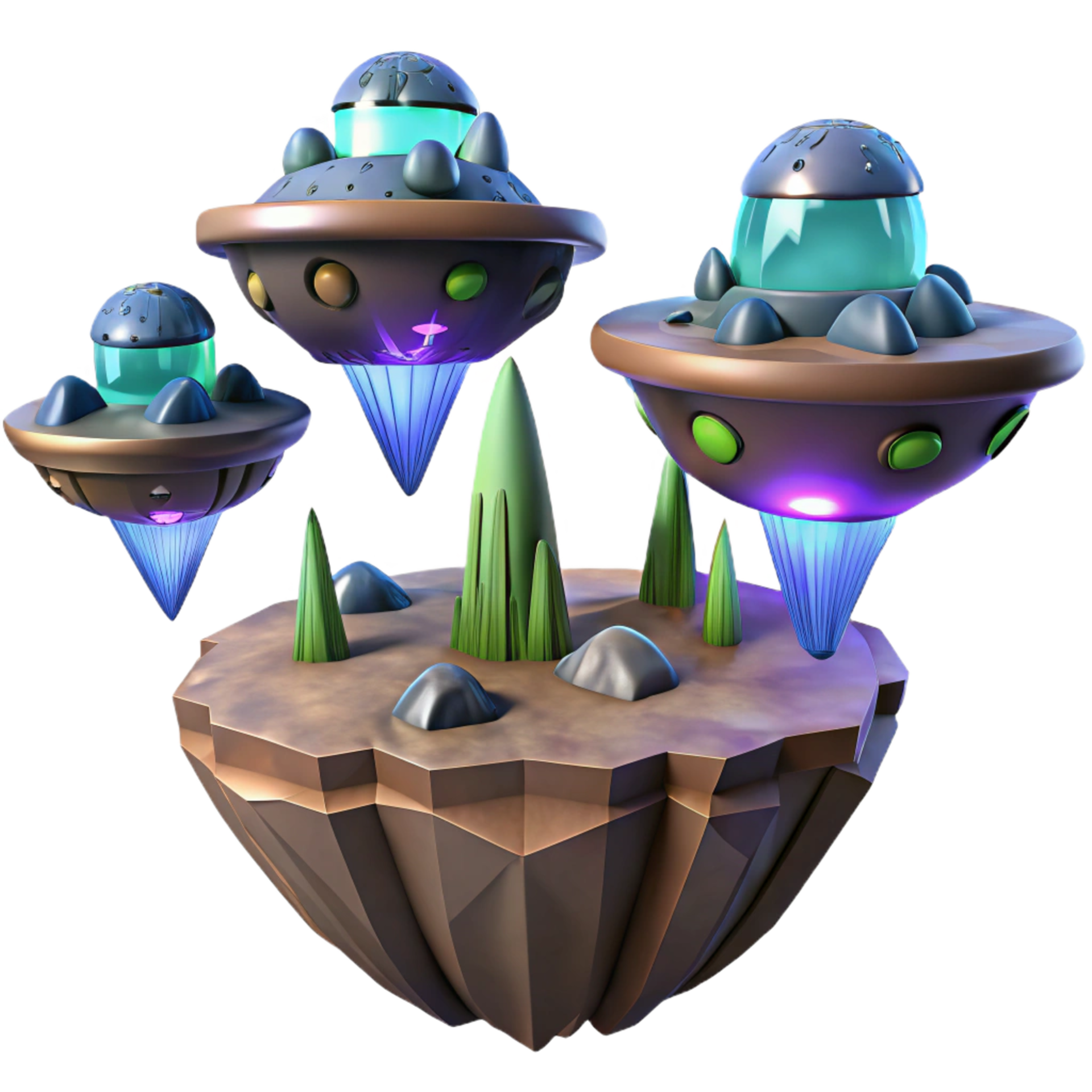 Floating Island with UFOs A 3D Render of Sci-Fi Landscape 56094042 PNG