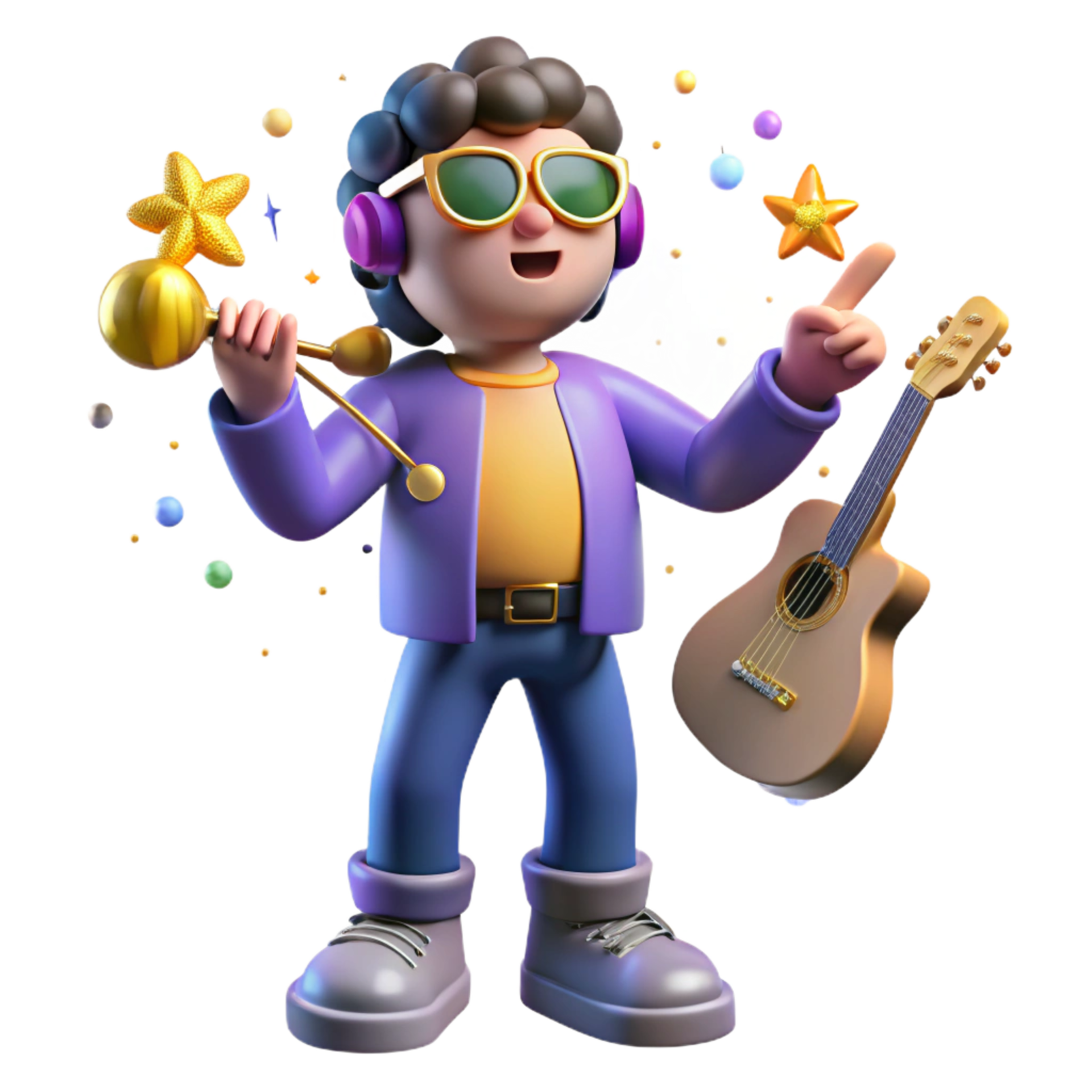3D Cartoon Musician with Guitar and Maracas 56098006 PNG