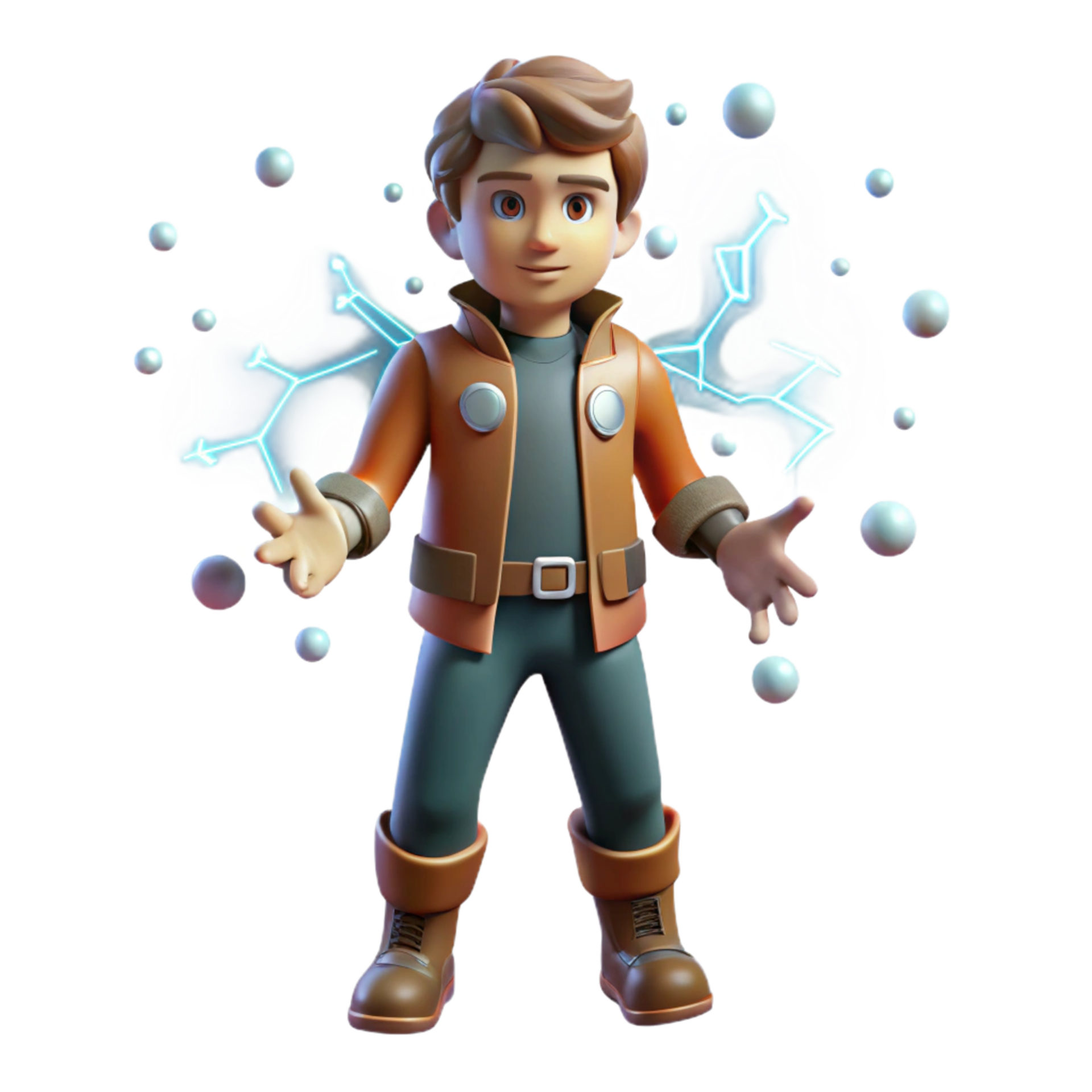 Boy with Energy Wings and Floating Spheres 3D Render 56098268 PNG