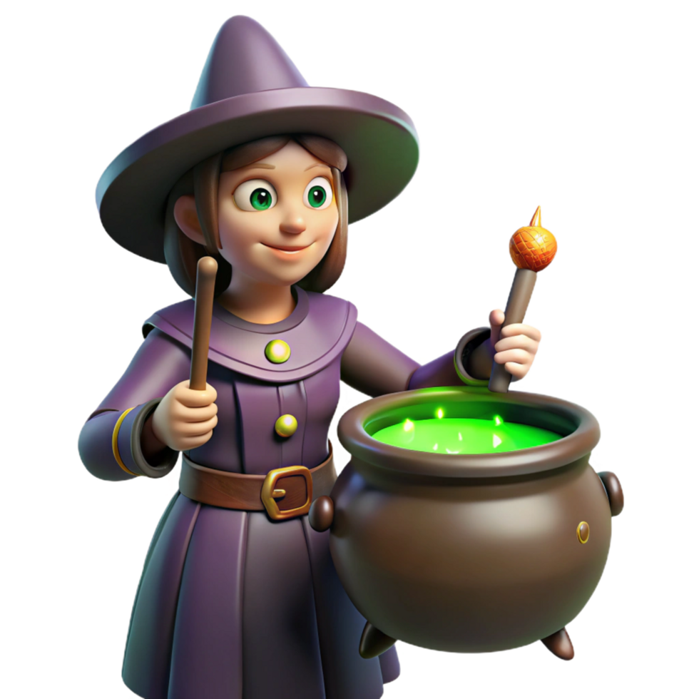3d hacer de un joven bruja emocionante un caldera de poción 56098503 PNG