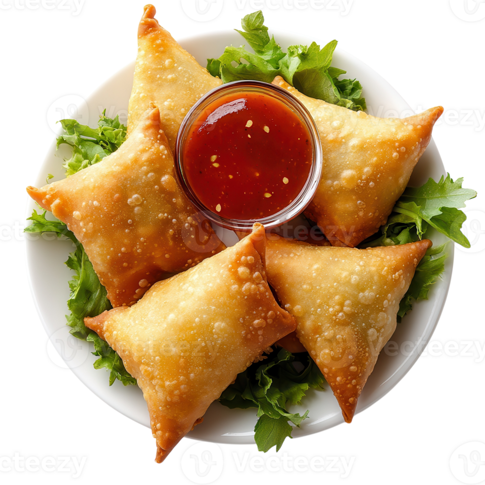 Delicious Samosas with Sauce on transparent background. 56101543 PNG