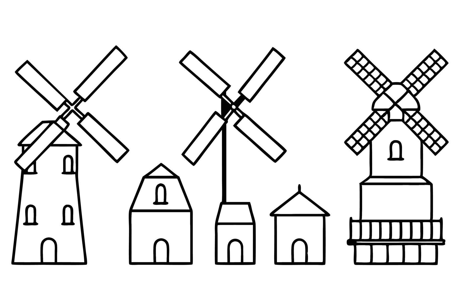 Windmill coloring pages 56106055 Vector Art at Vecteezy