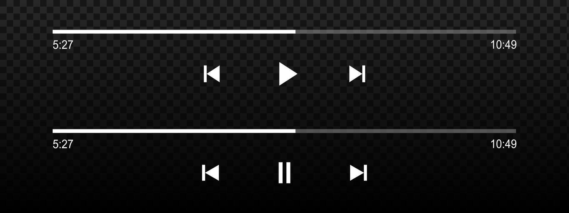 Audio or player progress loading bars with time slider, play and pause, rewind and fast forward ...