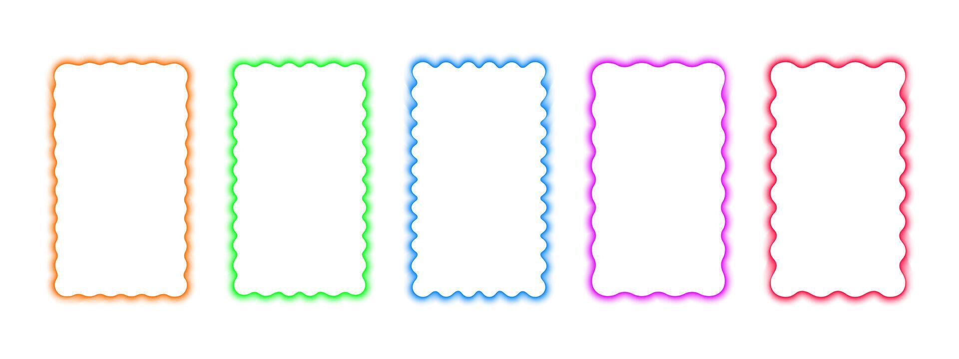 Set of colorful rectangle frames with wavy borders. Wiggly rectangular shapes with blurry aura ...