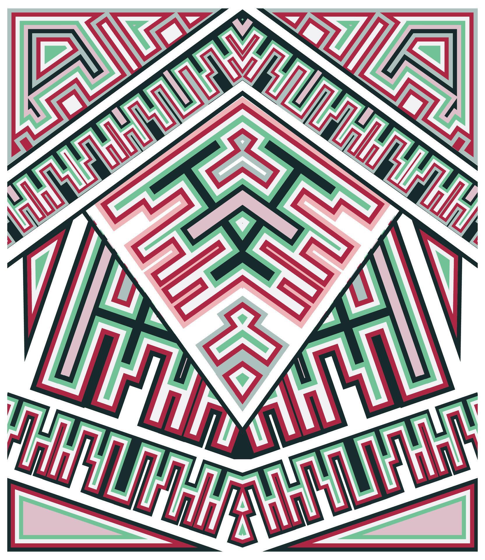 Abstract geometric design featuring interlocking patterns in red, green ...