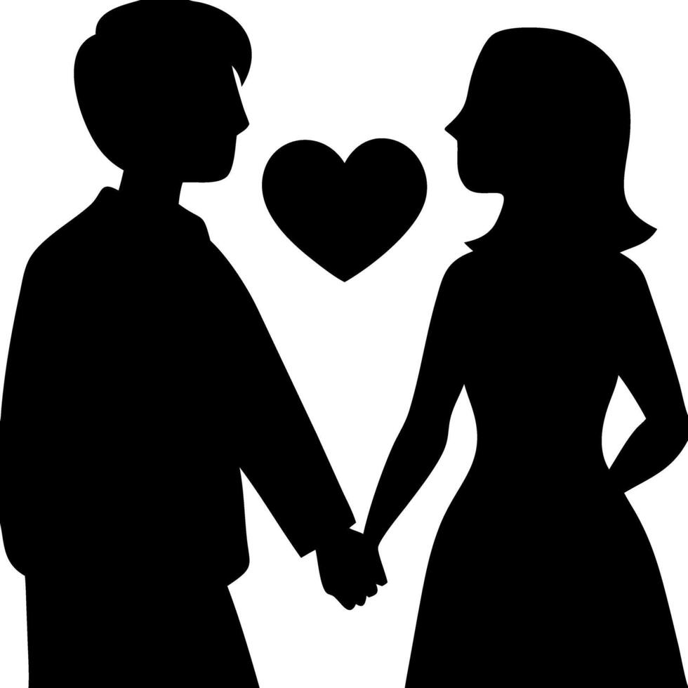 Silhouette Couple Holding Hands with Heart Symbol for Romance and Love Themes 56215239 Vector ...