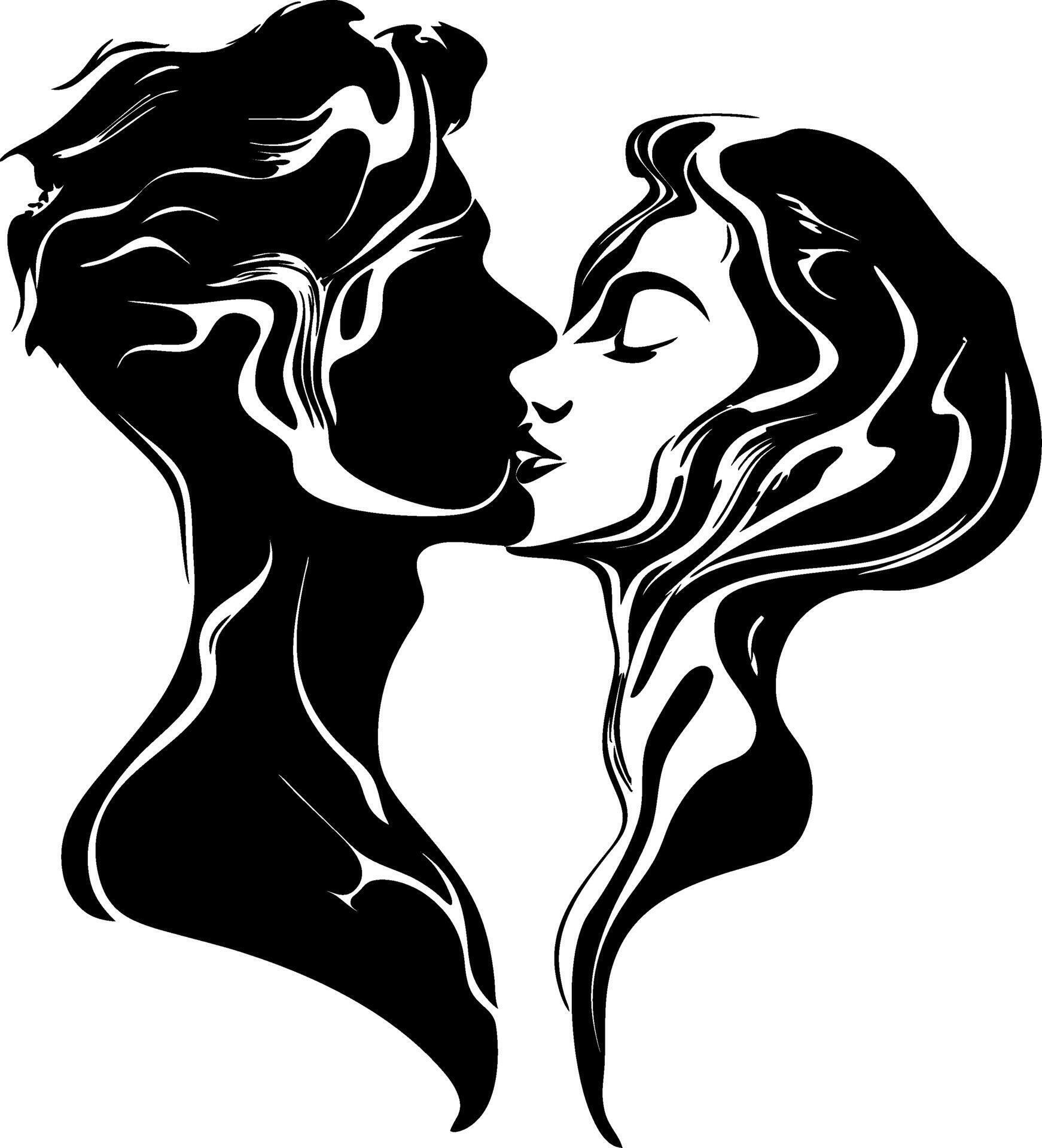 Silhouette Romantic Couple Kiss Illustration for Tattoos and Wall Art 56216110 Vector Art at ...