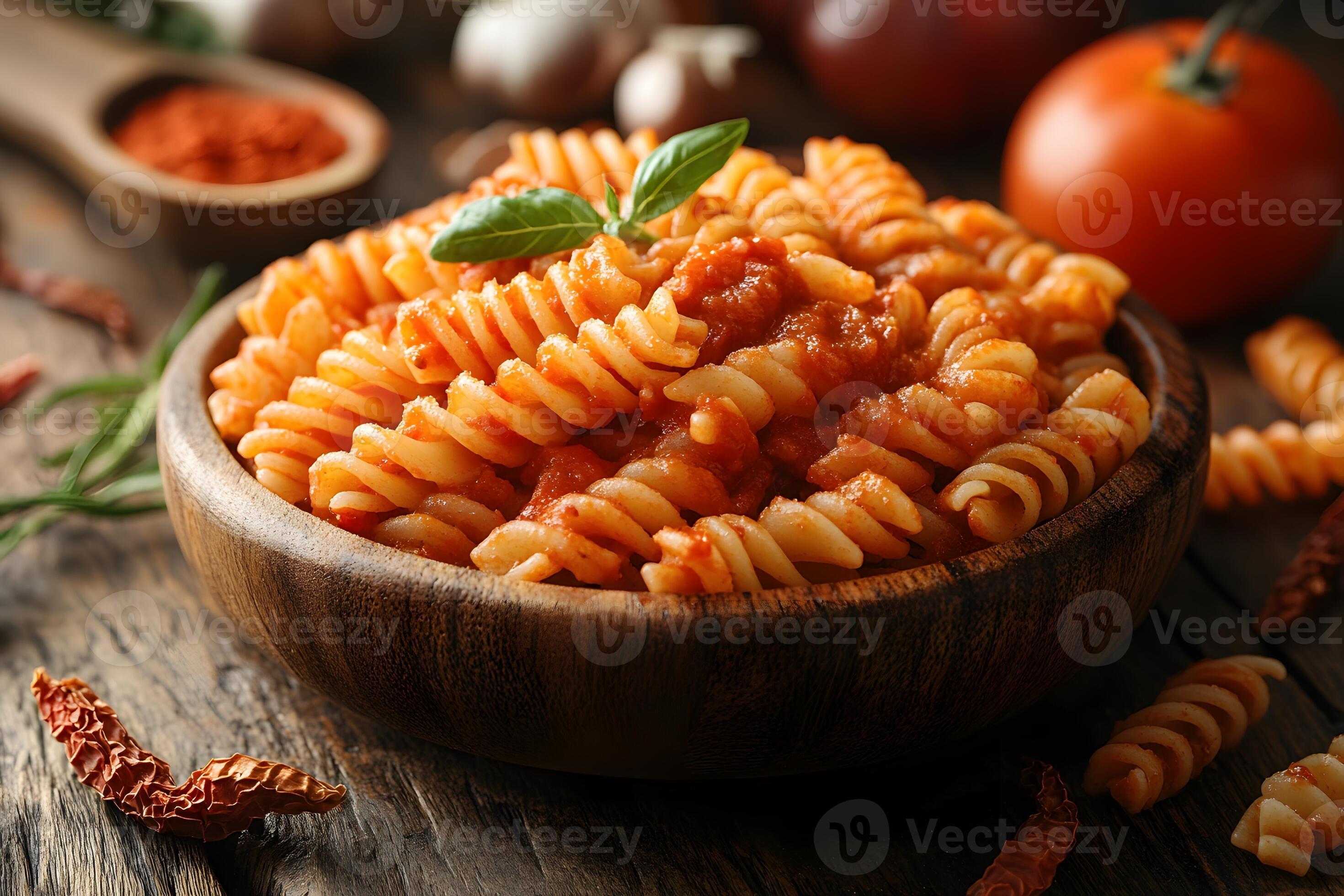 Rustic Italian Cuisine Fusilli Pasta with Marinara Sauce and Fresh Herbs 56218107 Stock Photo at ...