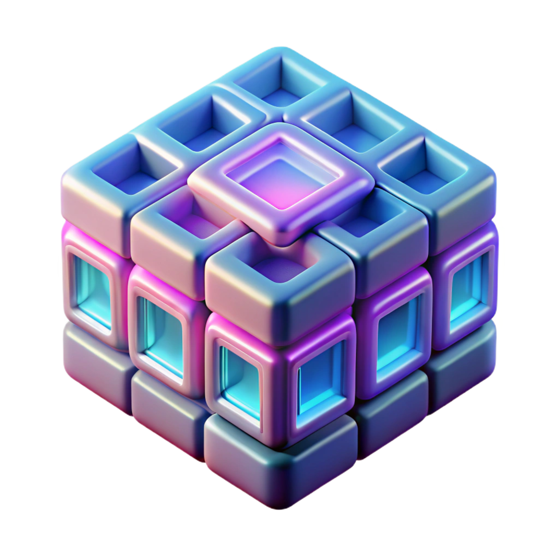 Abstract 3D Cube Structure Interlocking Blocks with Neon Lighting 56220214 PNG