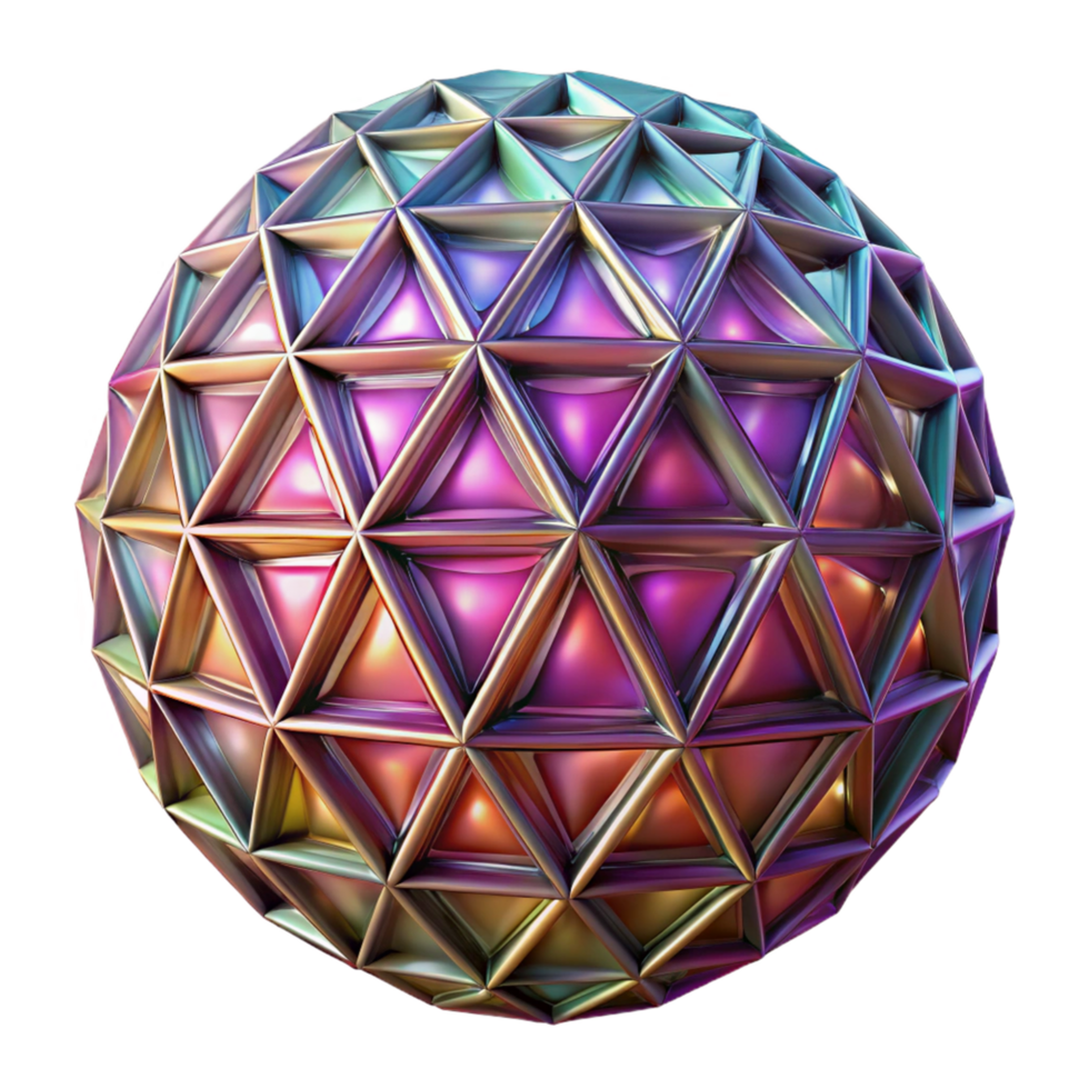 Iridescent Geometric Sphere 3d Render Abstract Background Image Triangular Facets Metallic