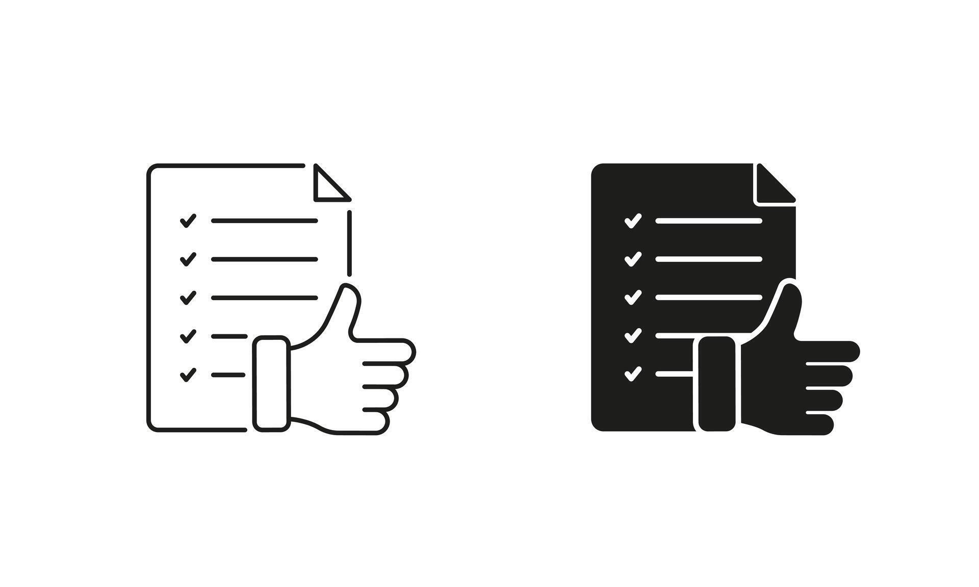 Check, Approve Agreement Line and Silhouette Icon Set. Confirmation, Customer Feedback Symbol ...