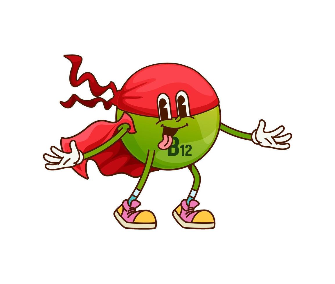 Cartoon groovy vitamin B12 superhero character 56277401 Vector Art at ...