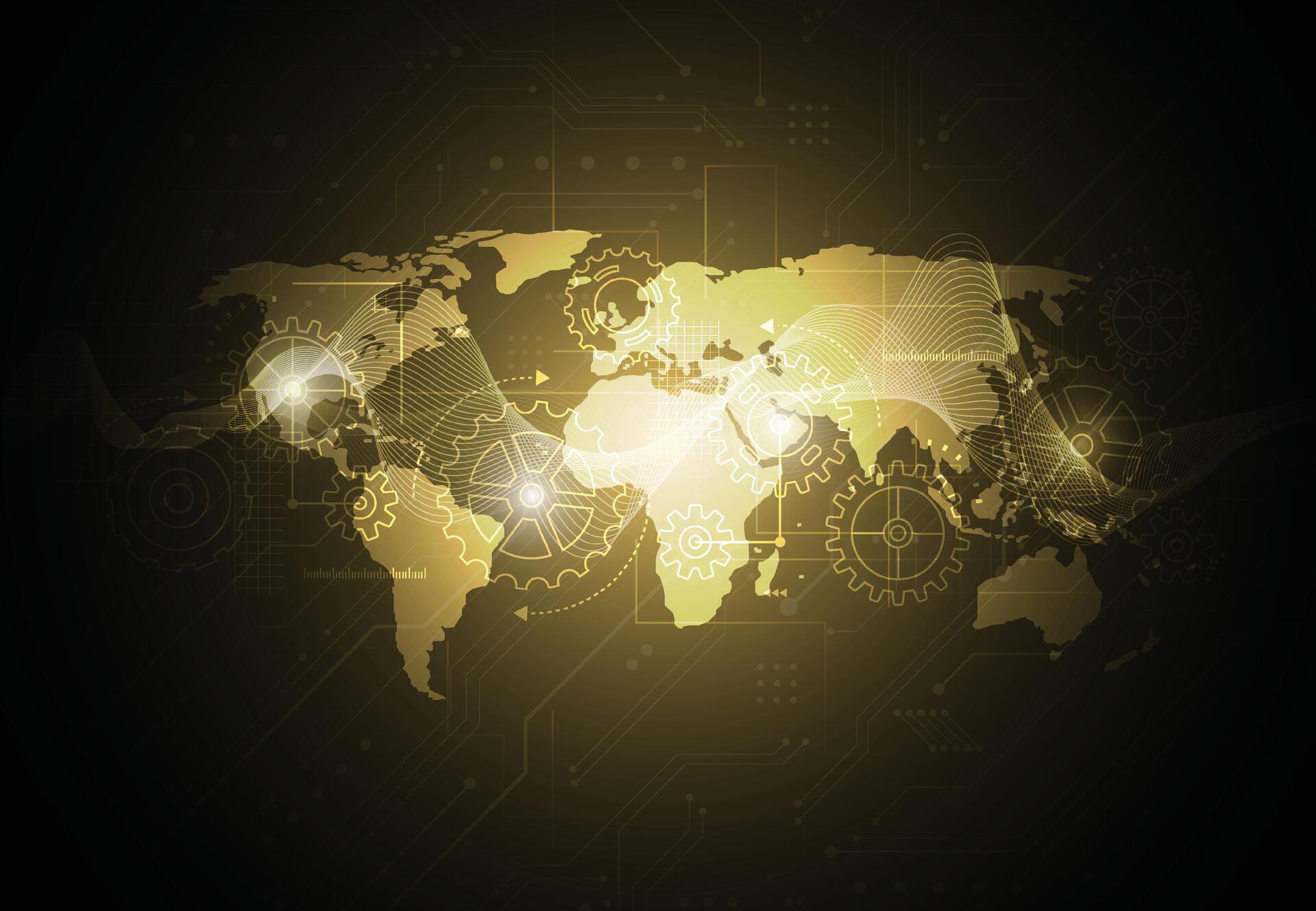 Abstract global network connection on gold background. World map point and line 56278271 Vector ...