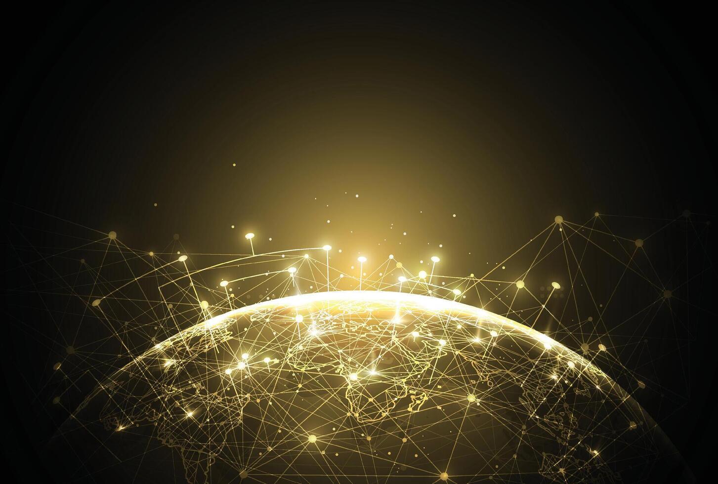 Abstract Global Network Connection On Gold Background World Map Point