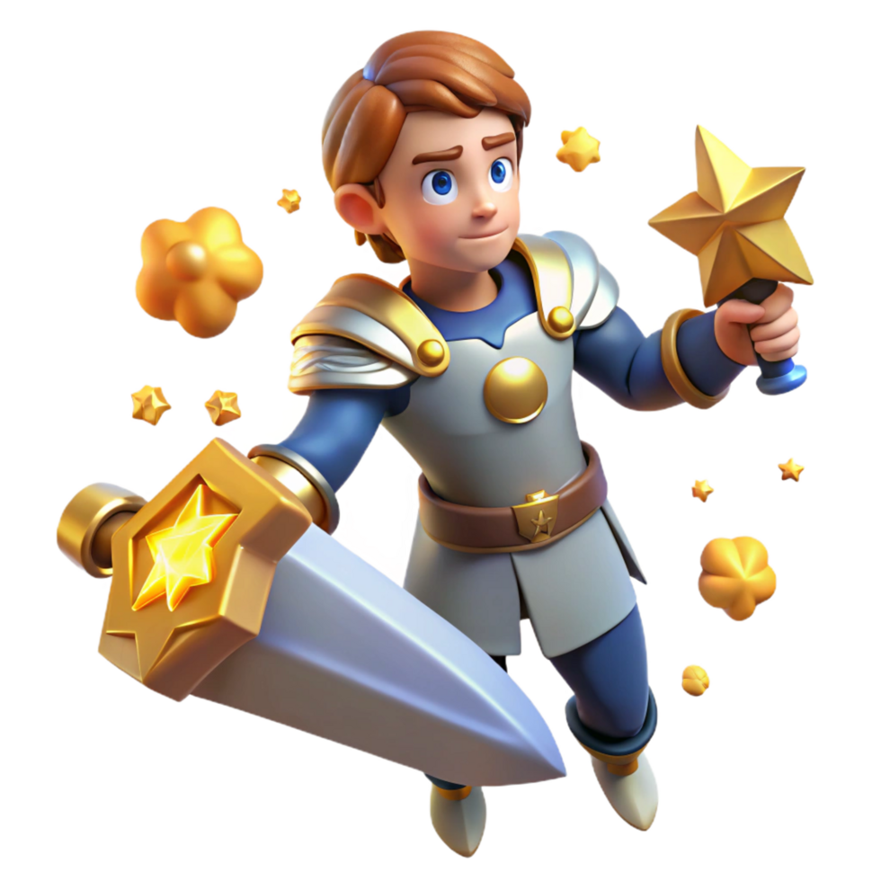3D Illustration Young Knight with Star Sword 56284933 PNG
