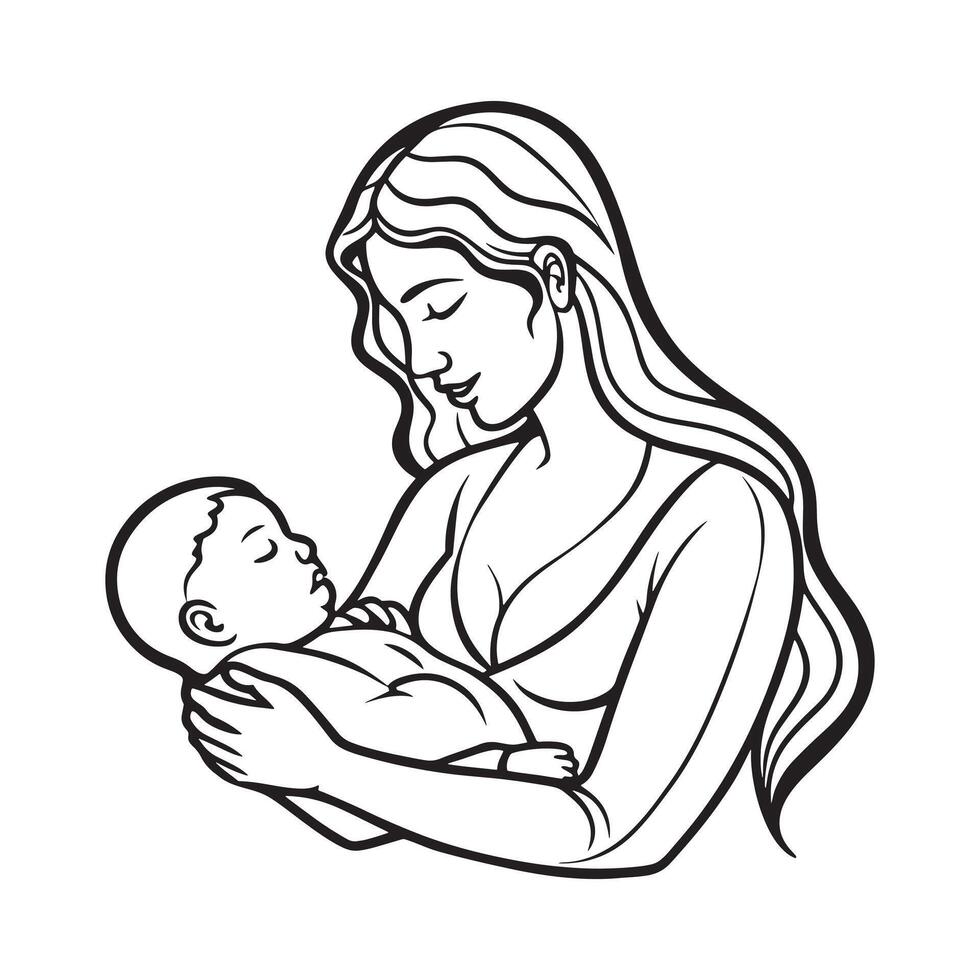 Tender Bond Mother and Baby Line Art 56323301 Vector Art at Vecteezy