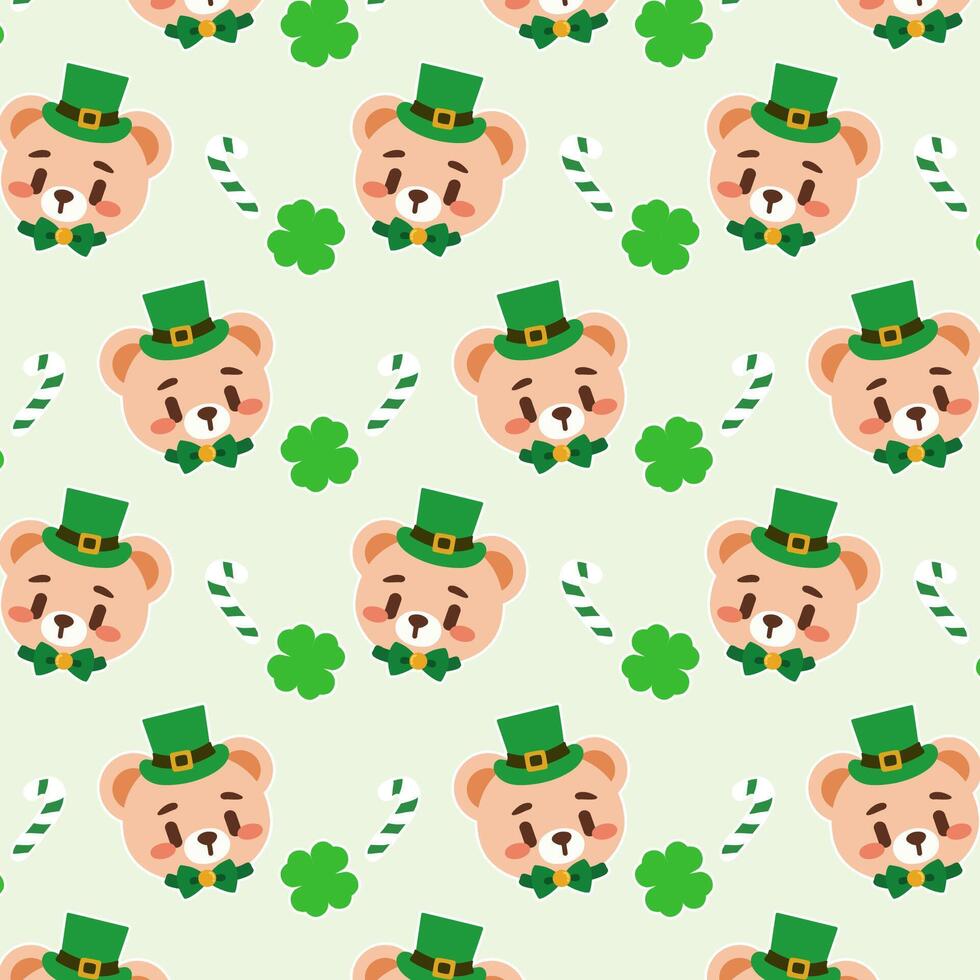 Cute St. Patrick s Day Bear Pattern with Shamrocks and Hats. A charming ...