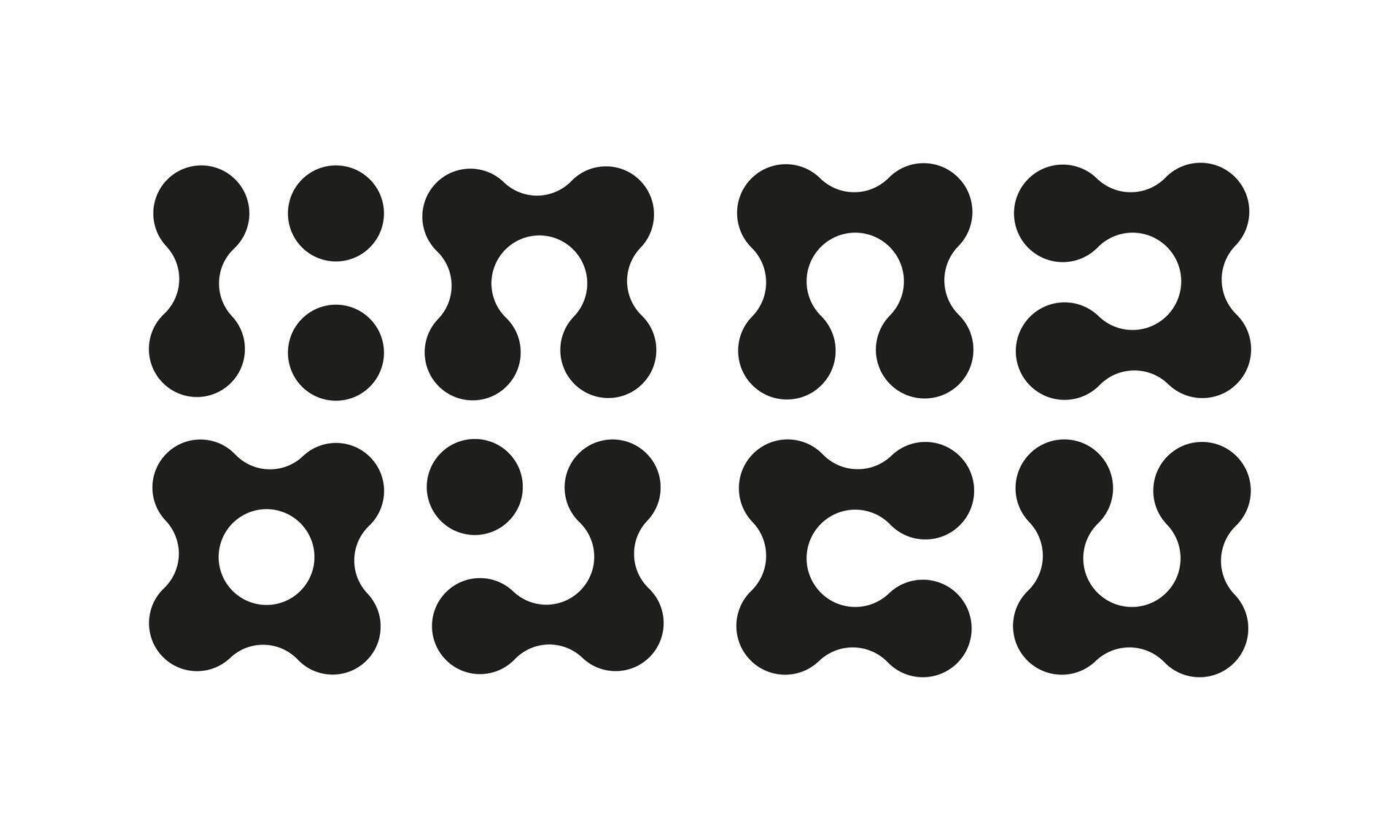 Metaball icon. Connected dots signs. Integration abstract symbols. Circles simple patterns ...