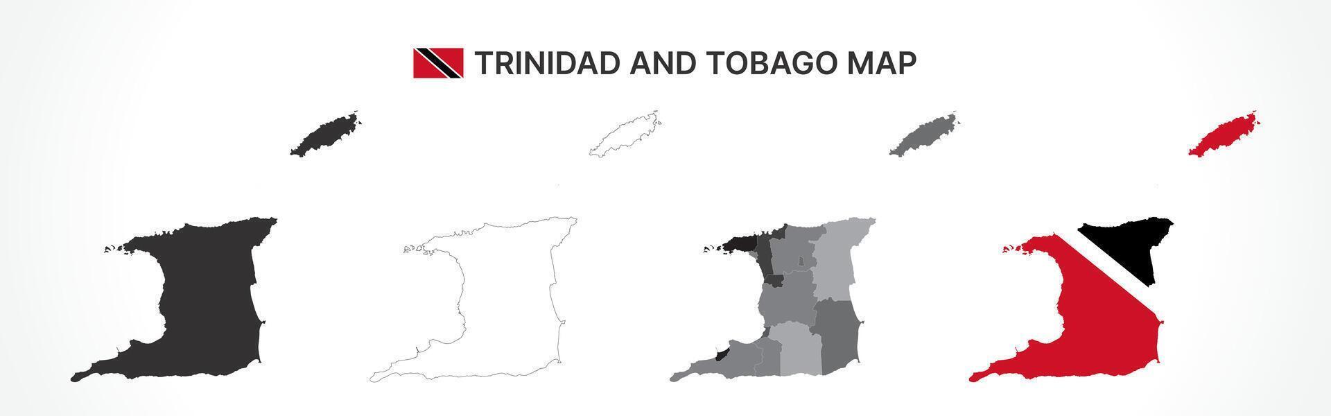 Detailed Trinidad and Tobago Map Collection with Outline, Silhouette ...