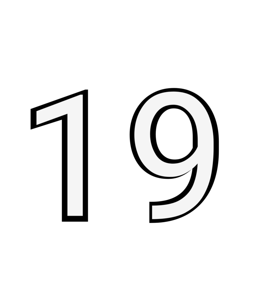 Black and white color numbers 19 56338338 PNG
