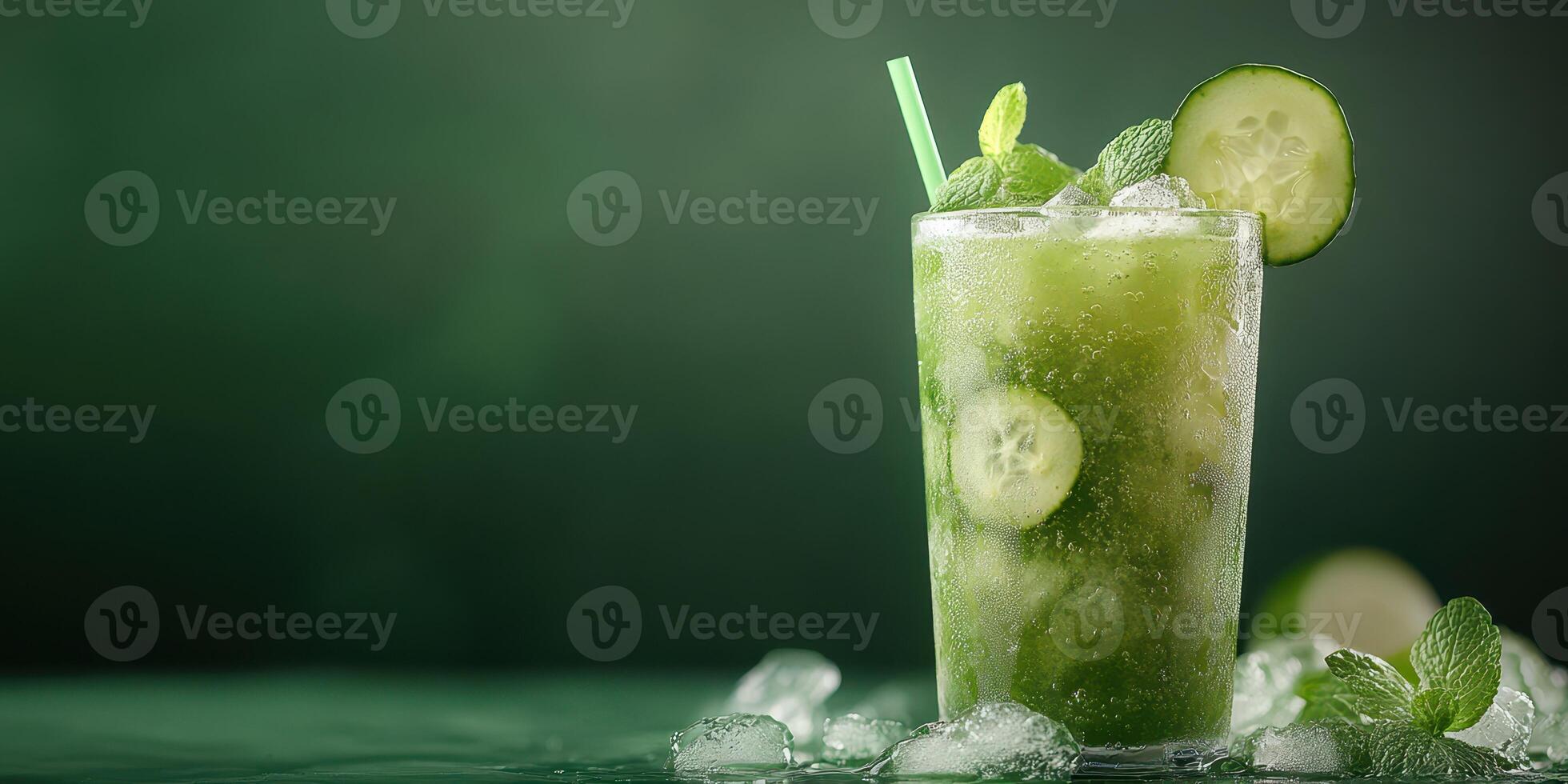 Refreshing cucumber mint cooler in a glass surrounded by ice cubes 56340916 Stock Photo at Vecteezy