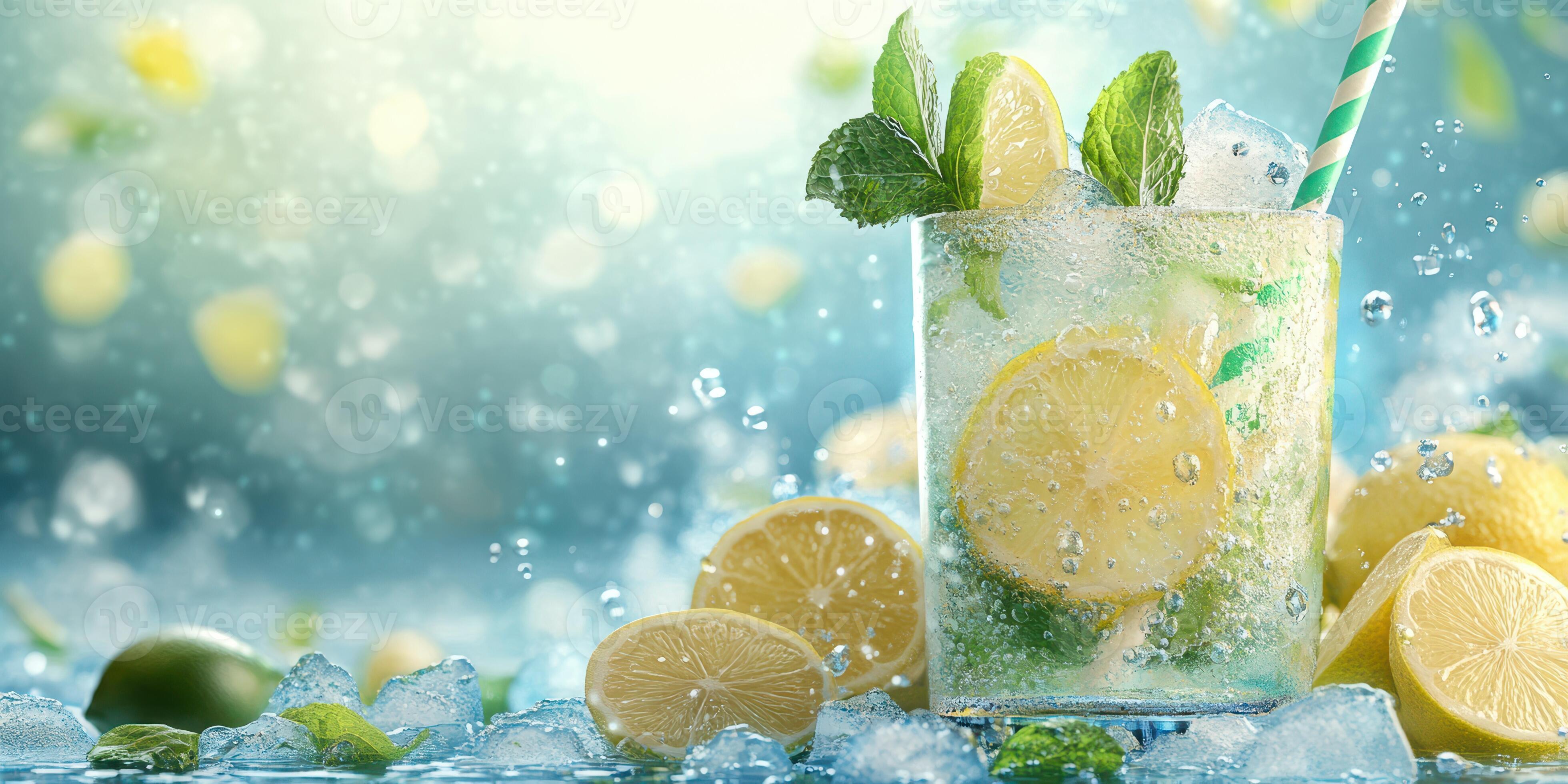 Refreshing lemon mint beverage with ice and citrus slices on a vibrant background 56344172 Stock ...