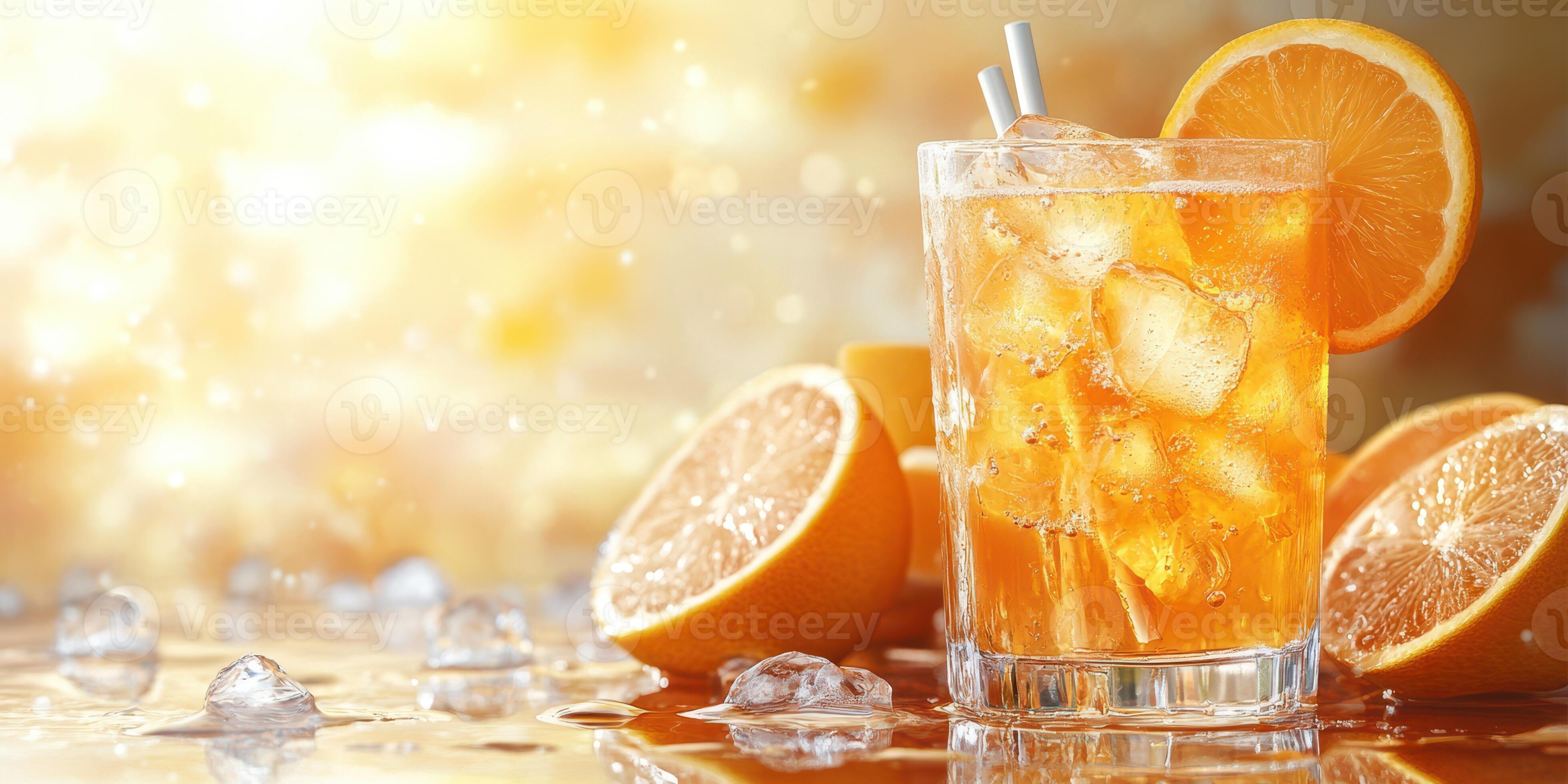 Refreshing orange drink with ice and citrus slices on a bright sunny day 56353098 Stock Photo at ...