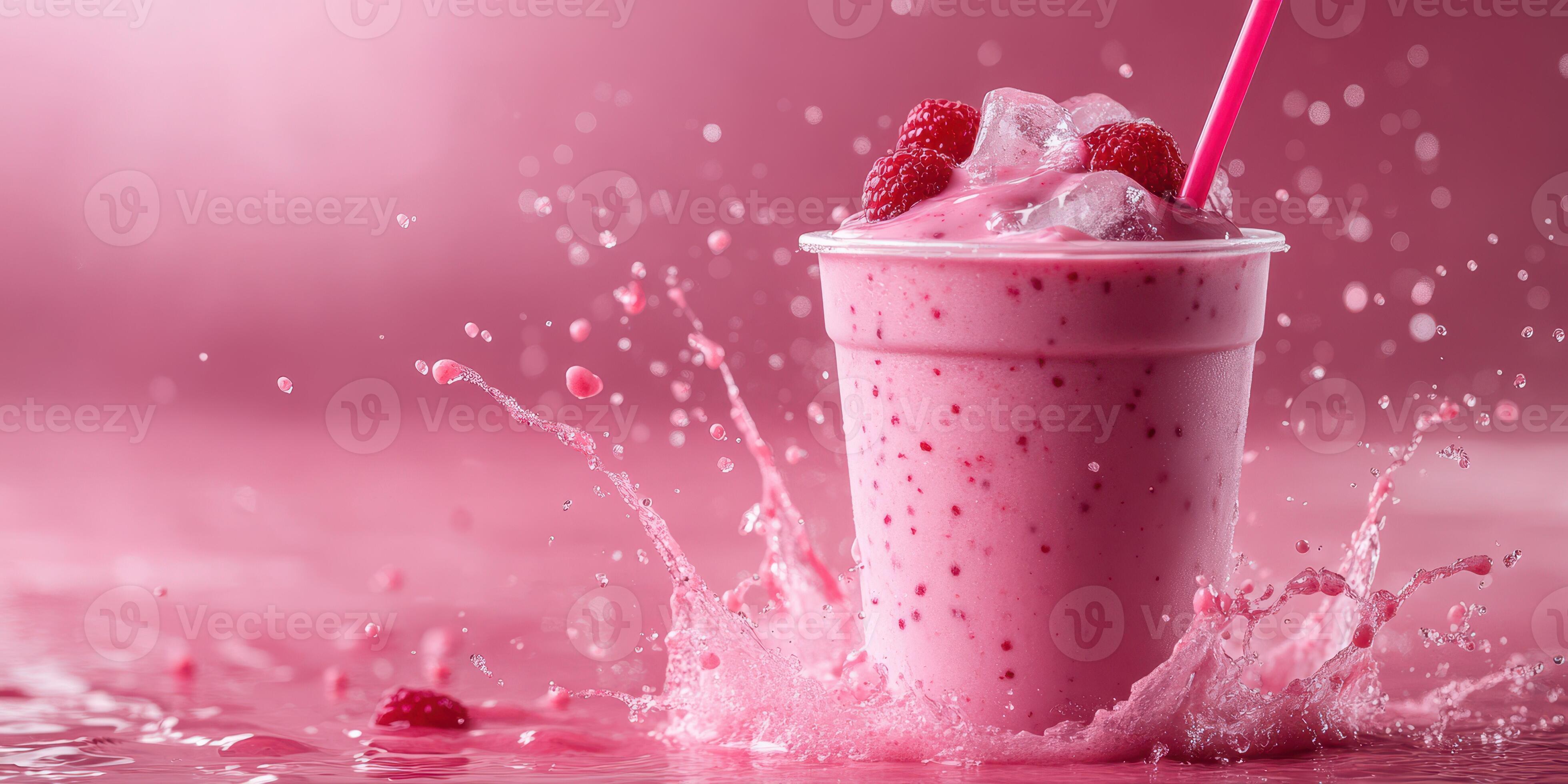 Refreshing raspberry smoothie splashing in vibrant pink surroundings during a summer afternoon ...