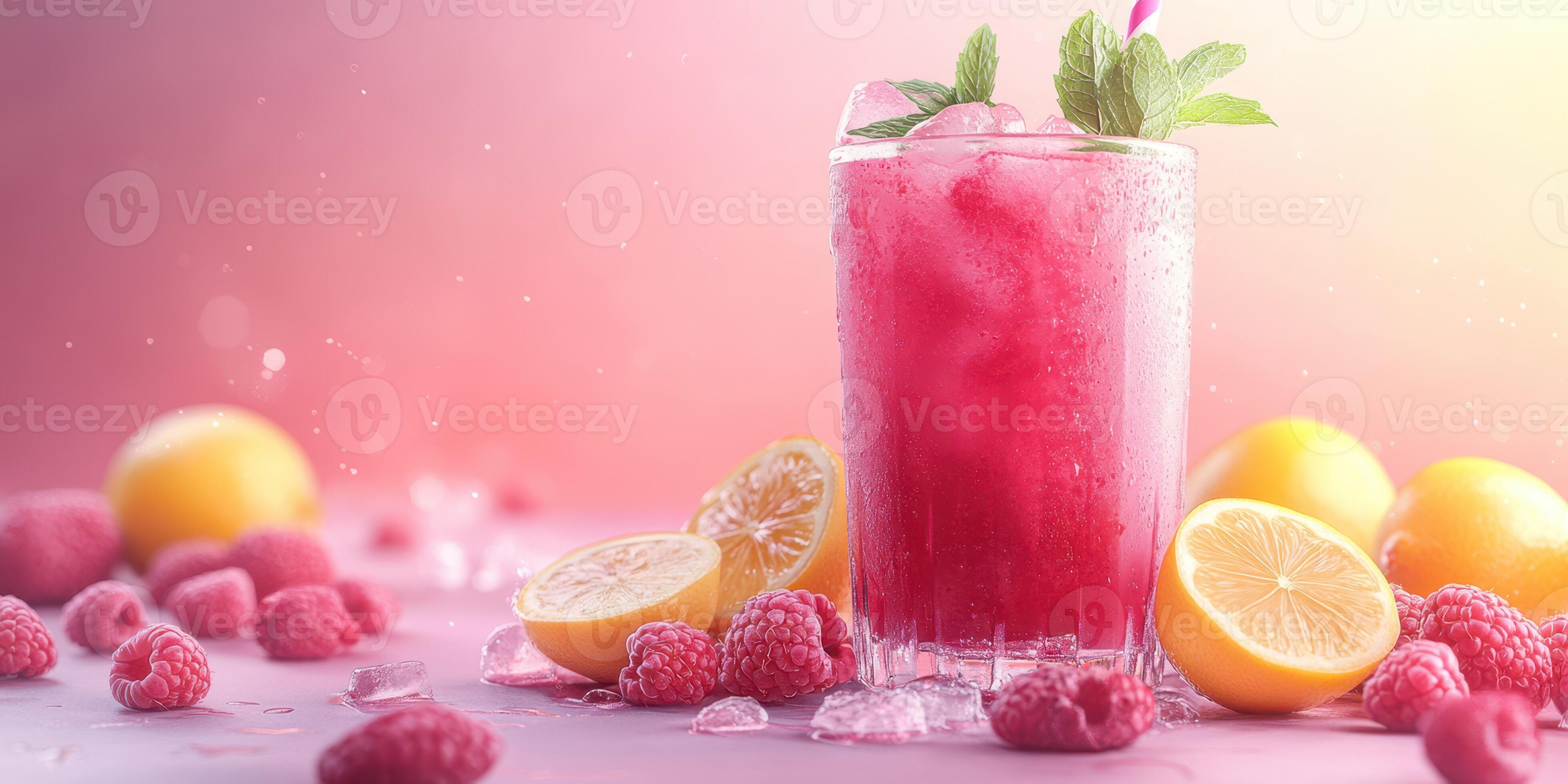 Refreshing raspberry lemon drink garnished with mint, enjoyed during a warm summer afternoon ...