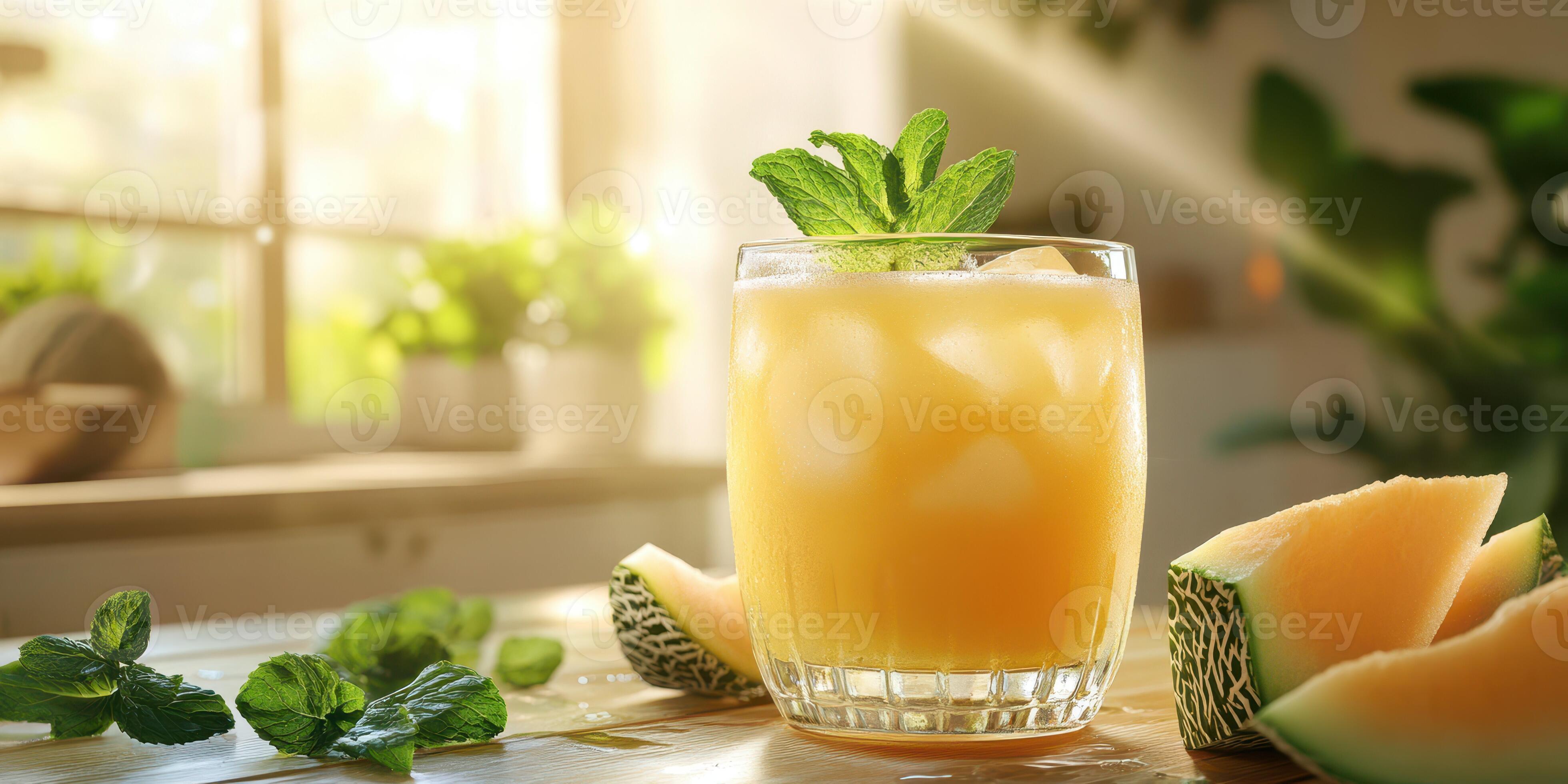 Refreshing melon cocktail garnished with mint in a sunlit kitchen 56357820 Stock Photo at Vecteezy