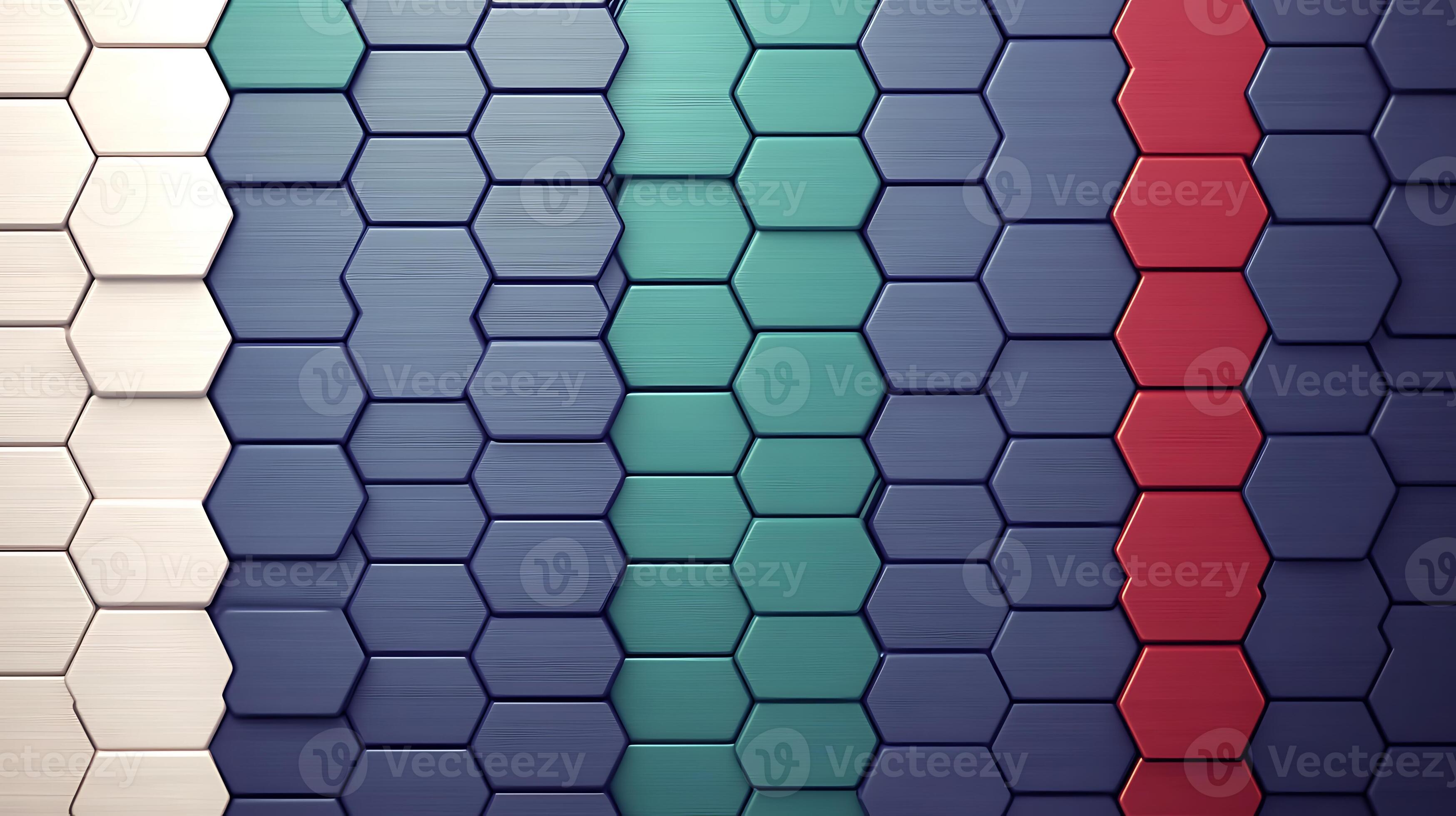 Colorful hexagonal tiles arranged in a modern pattern, showcasing design elements and textures ...