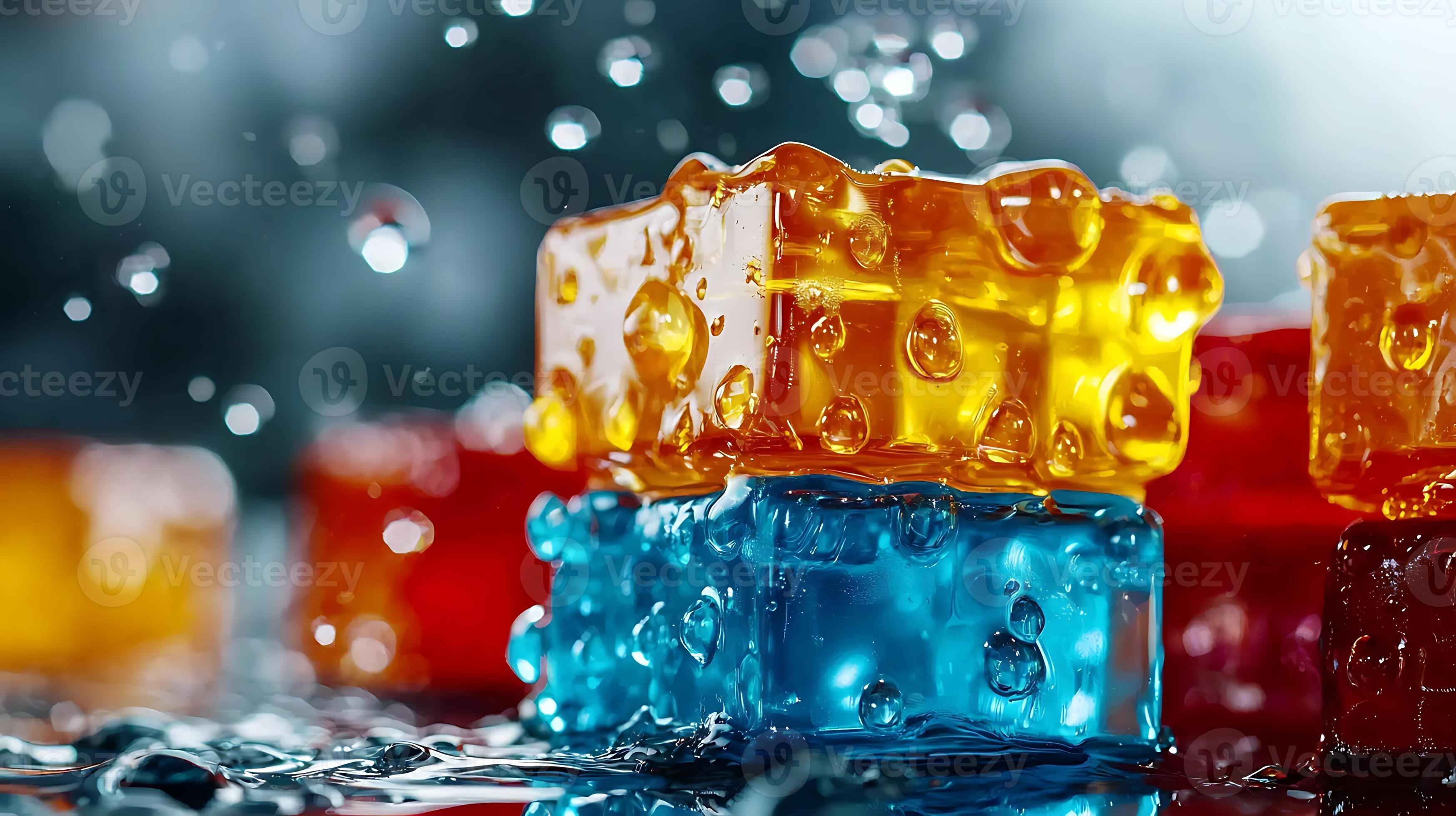 Colorful ice cubes splashing in water, creating a vibrant scene with droplets in motion 56364408 ...