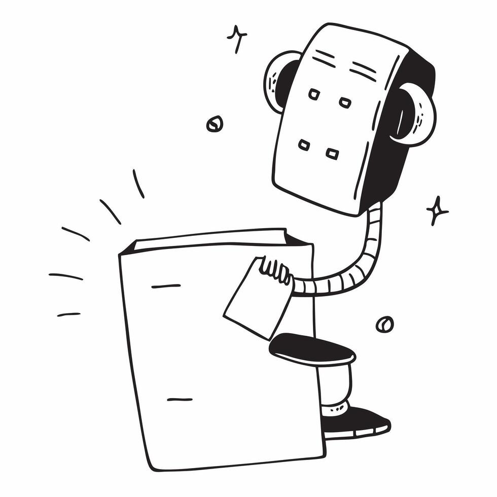 Flat AI robot with holographic task list and copy space concept as An AI robot with floating ...