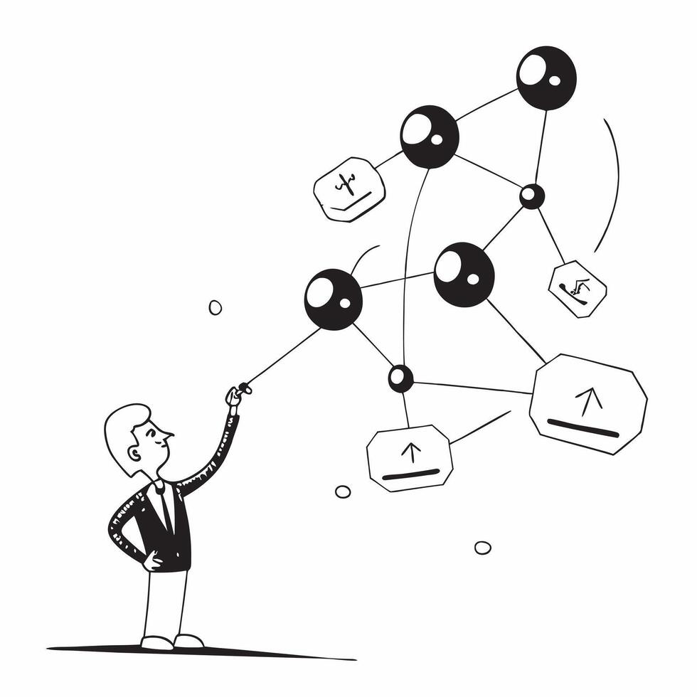 Flat Glowing Abstract Network With Interconnected Nodes Representing Financial Decisions Concept