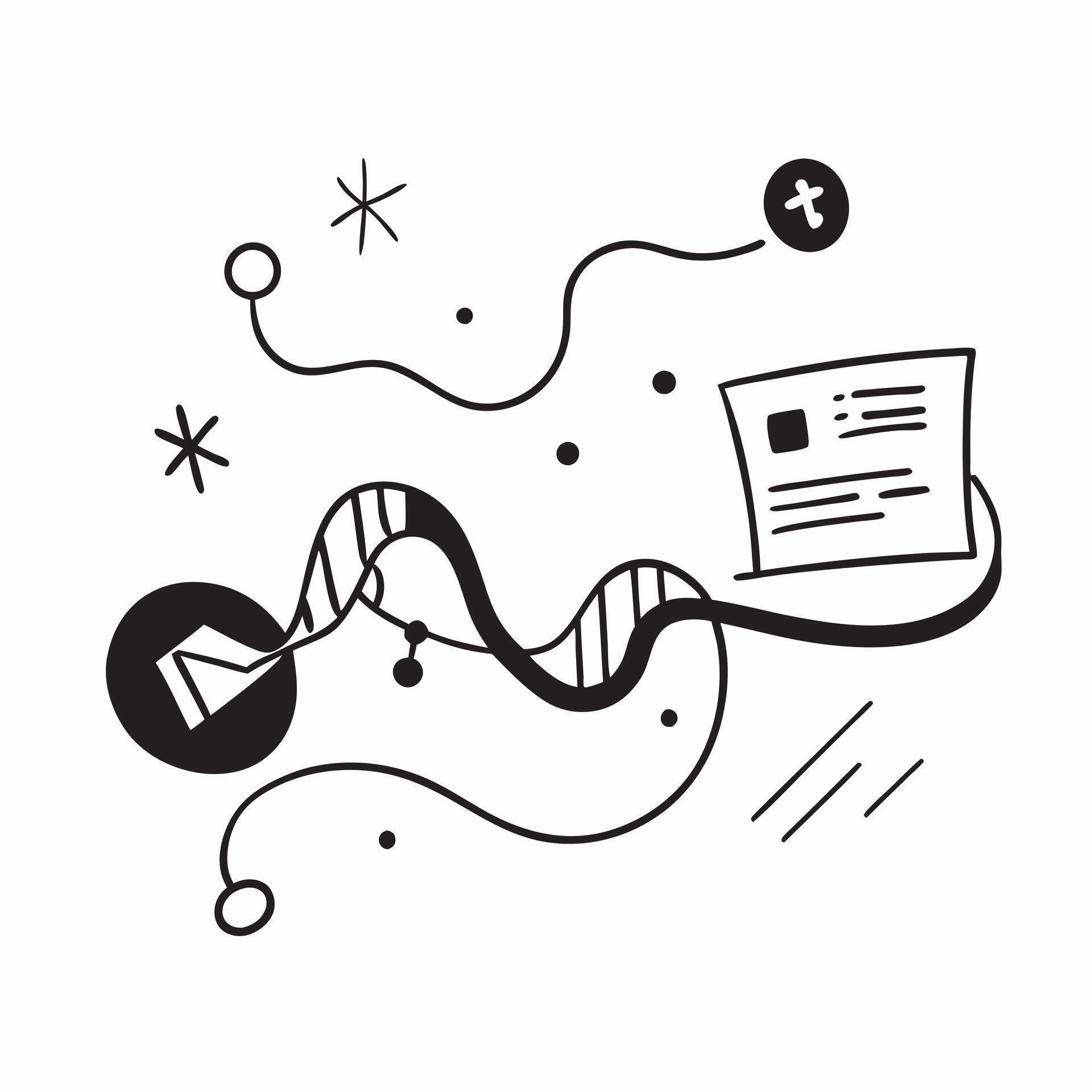 Glowing DNA strand with abstract data points concept as An abstract digital art piece featuring ...