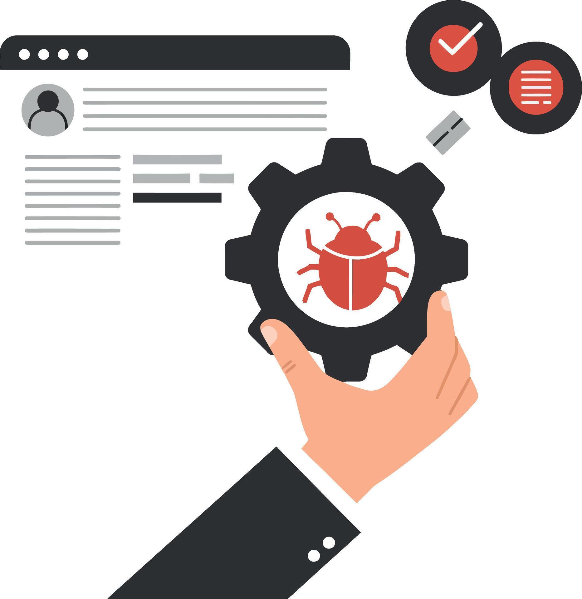 Hand Holding Gear With Bug Icon Representing Software Debugging Process 56391514 Vector Art At