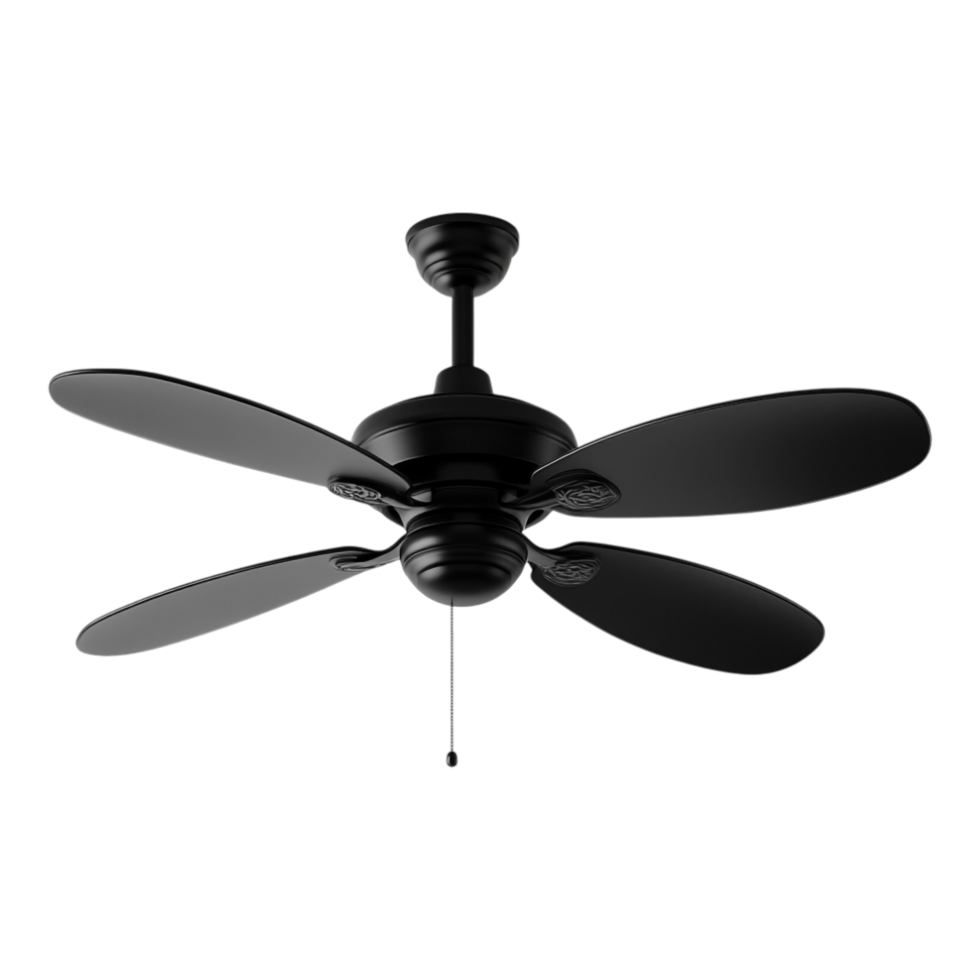 Black Ceiling Fan with Four Blades Against Transparent Background ... Black Ceiling Fan with Four Blades Against Transparent Background ...